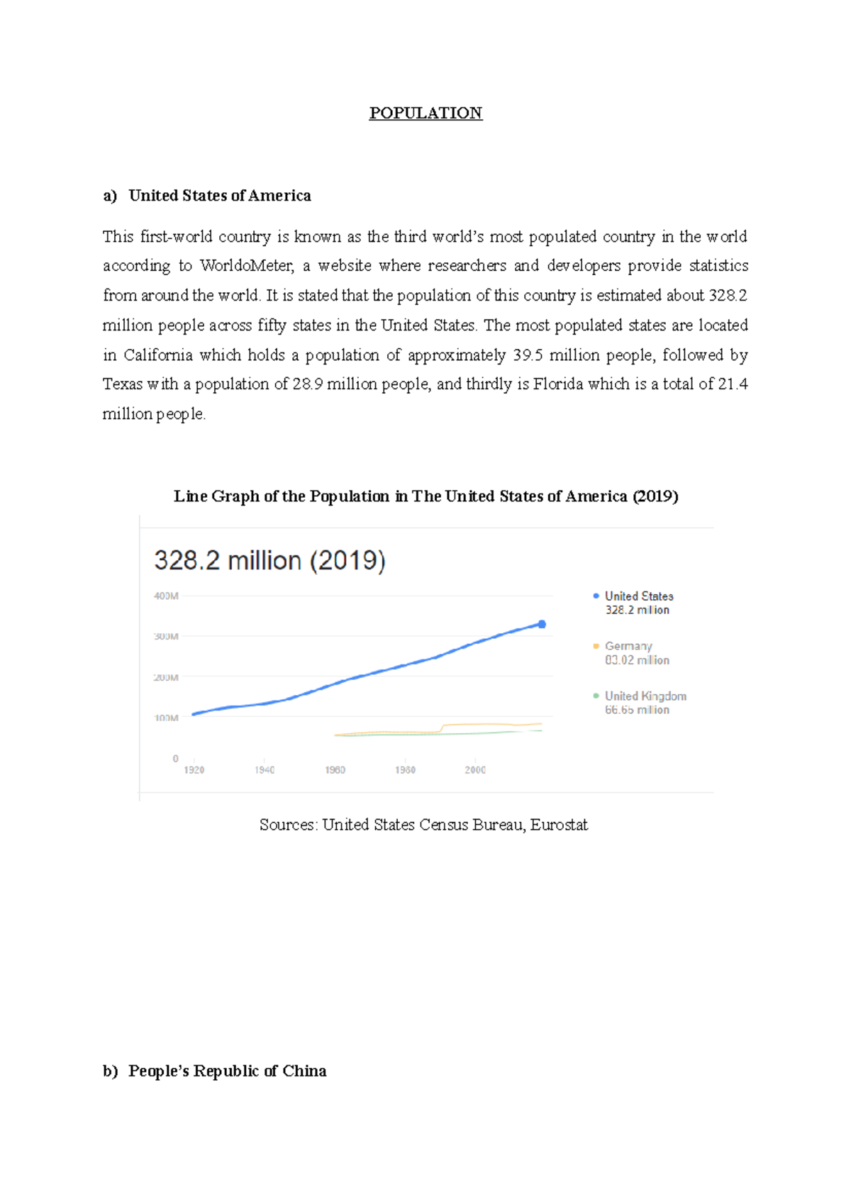 Group Assignment IB (Population) - POPULATION a) United States of ...