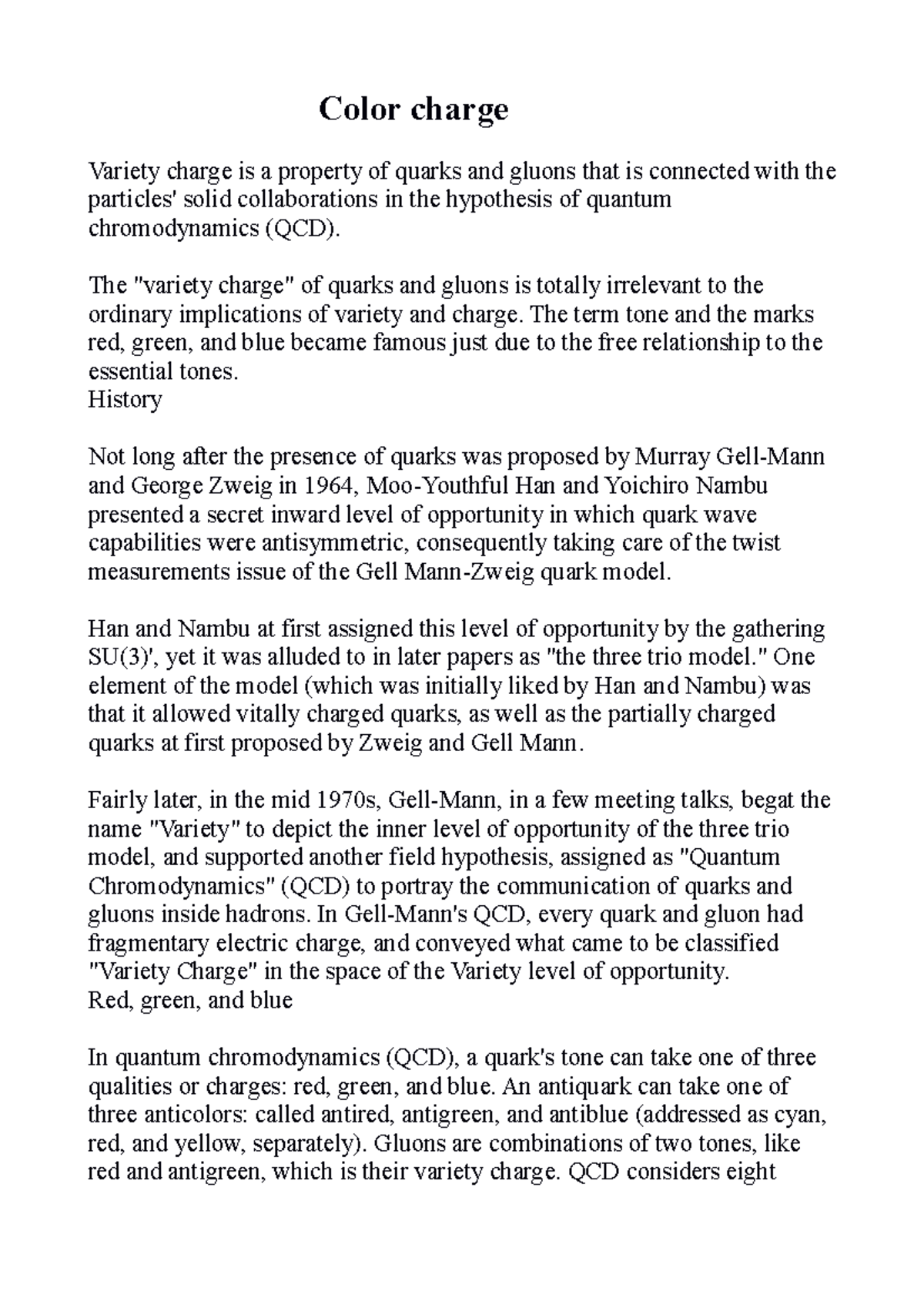 Color charge - Ifsha - Color charge Variety charge is a property of ...