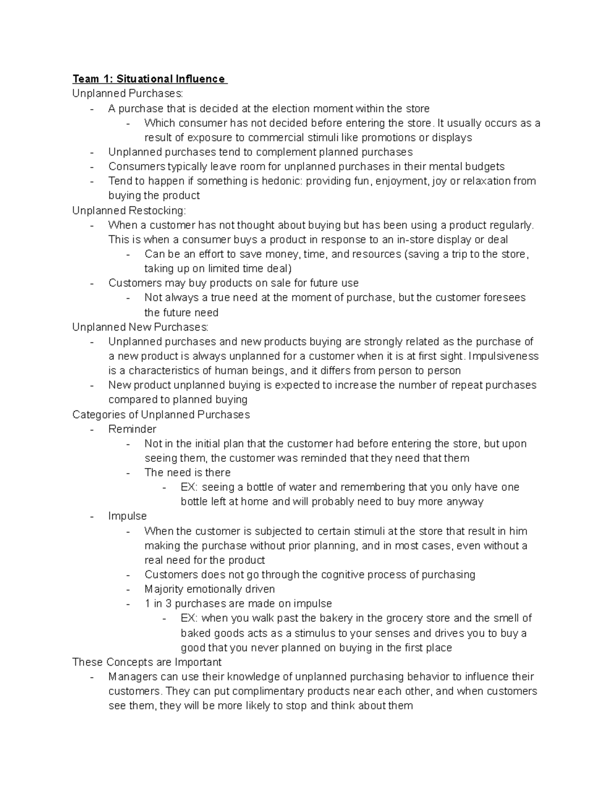 Class Notes Test 3 - Team 1: Situational Influence Unplanned Purchases ...