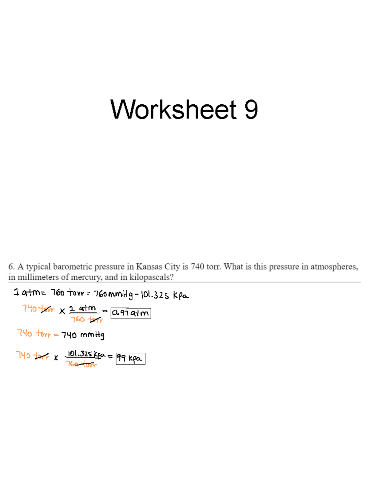Worksheet 9 - Practice for exams 1,2,3 - Worksheet 9 & atm = 760 tour ...