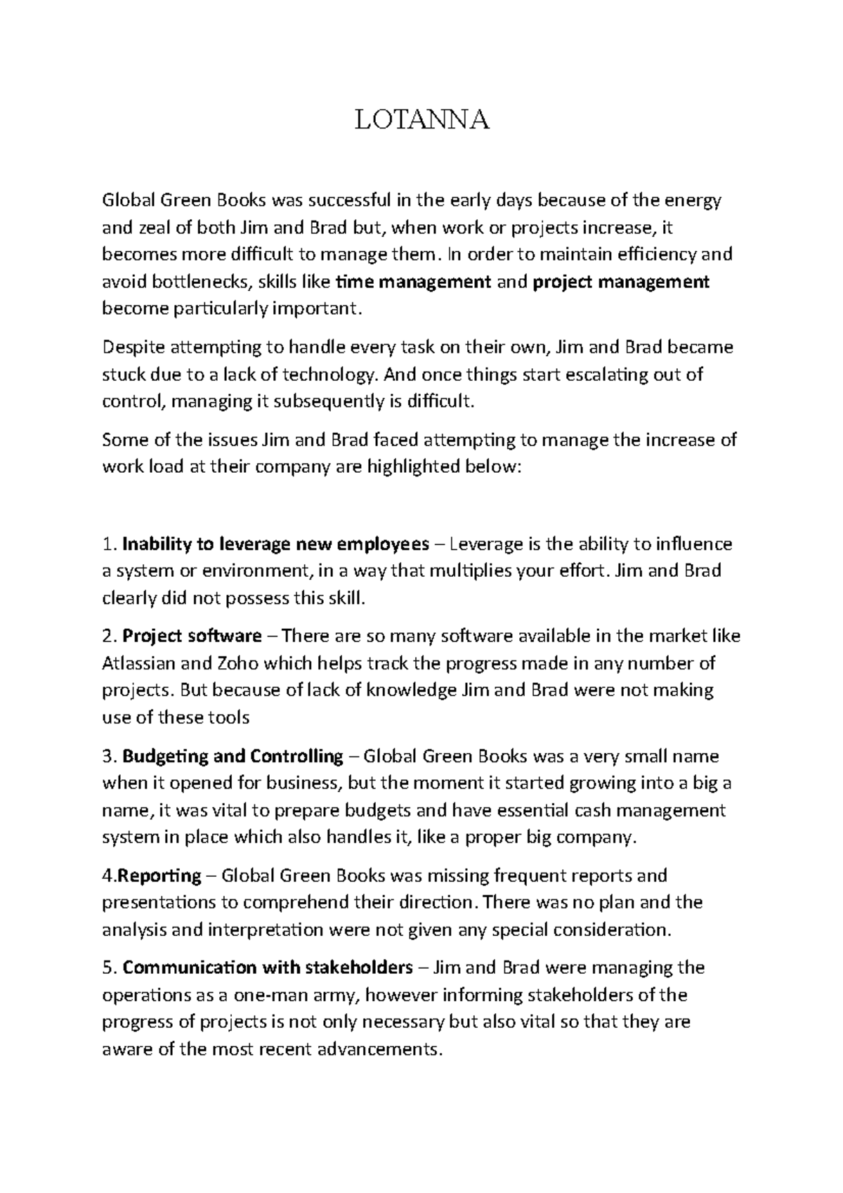 Case Study - Issues faced by Global Green Books - LOTANNA Global Green ...