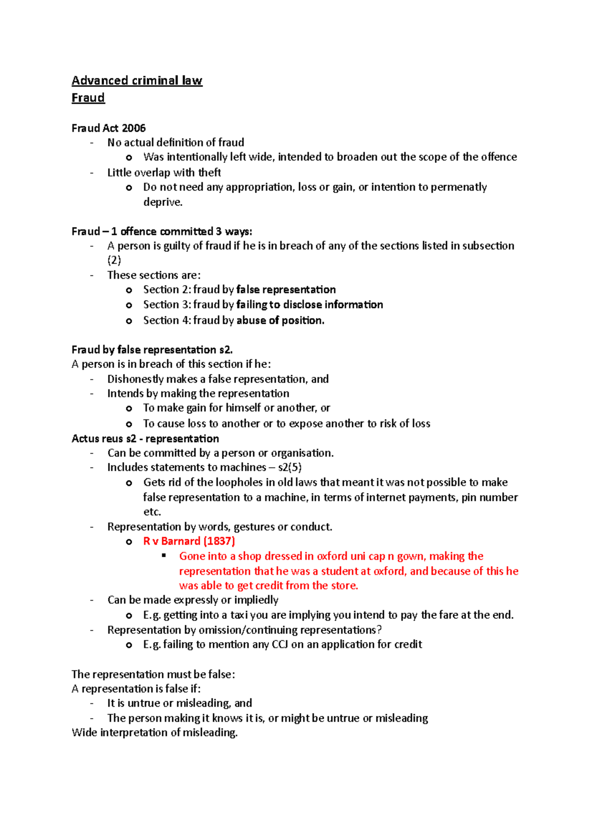 Fraud Criminal Law Notes - Advanced criminal law Fraud Fraud Act 2006 ...