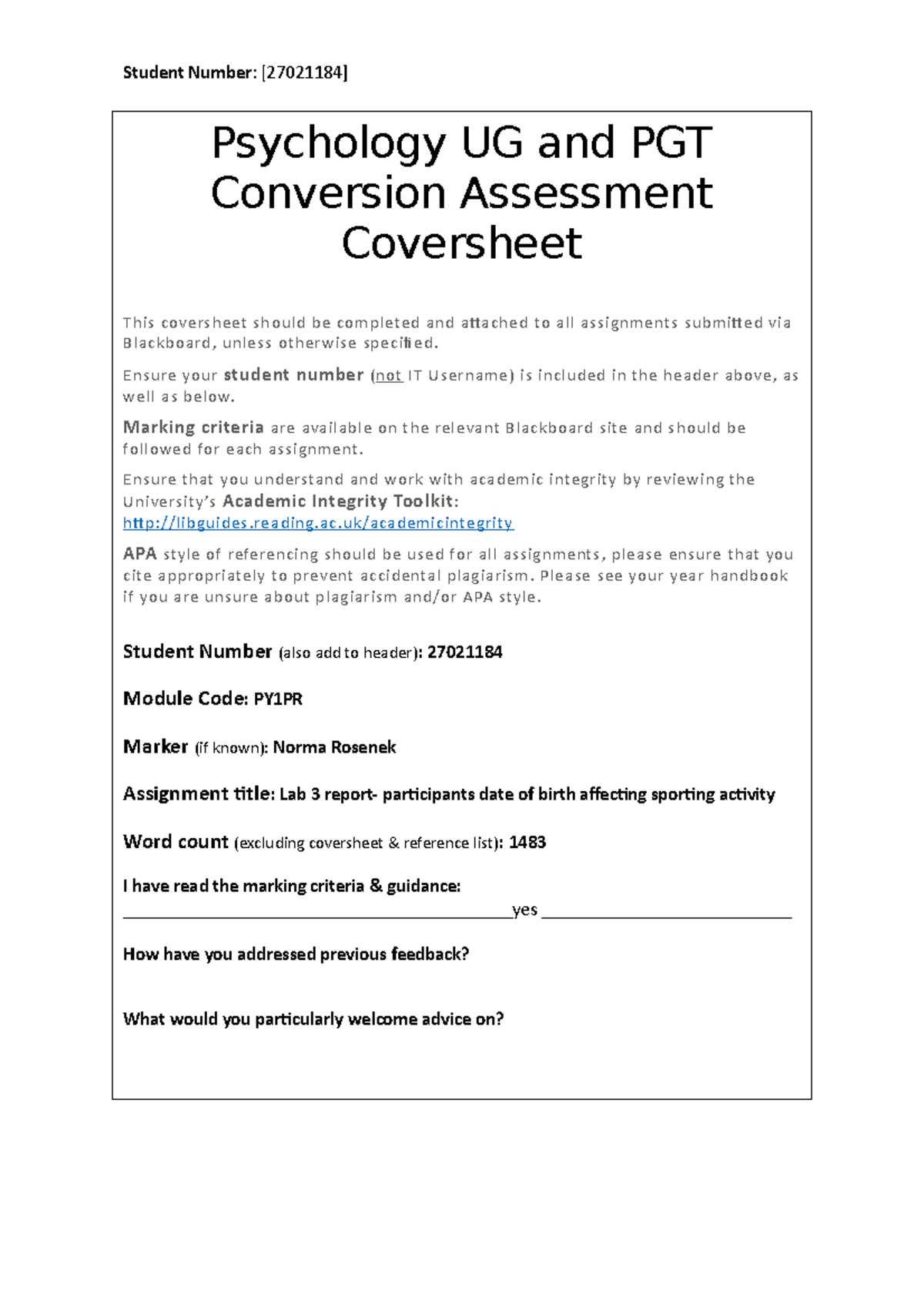 Lab report 3 final - Student Number: [27021184] Psychology UG and PGT ...