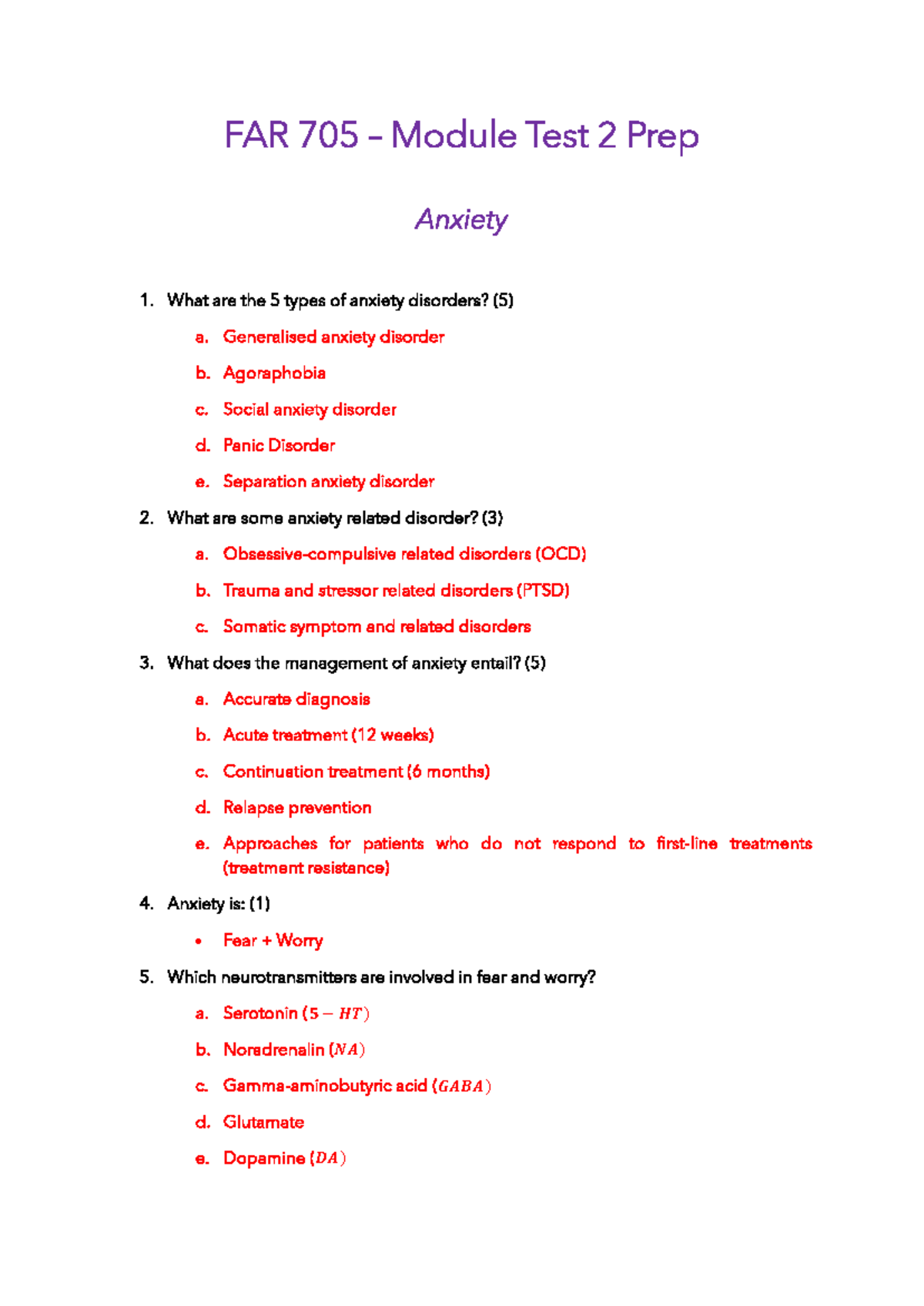 Anxiety - Module Test 2 Prep - FAR 705 – Module Test 2 Prep Anxiety ...