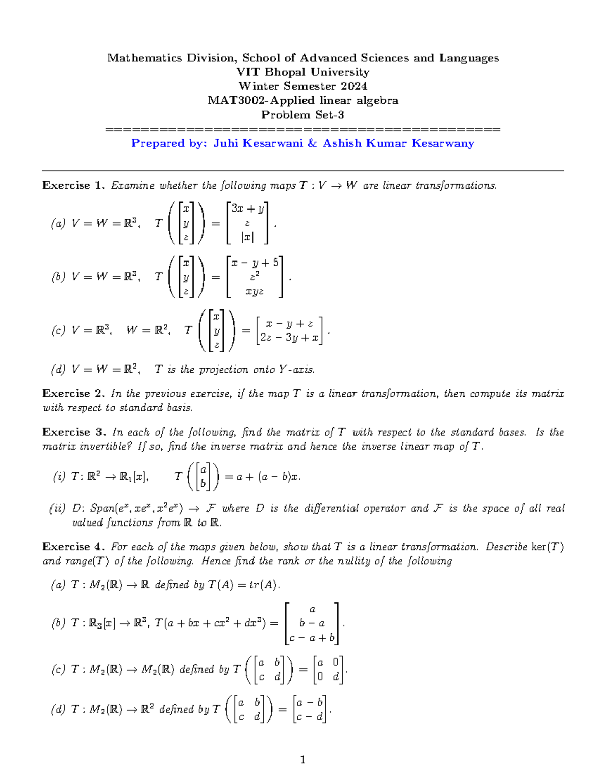 problem set for 3rd module - Mathematics Division, School of Advanced ...