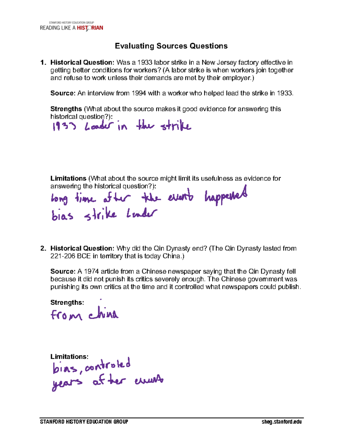 Evaluating Sources Student Materials 1 - STANFORD HISTORY EDUCATION ...