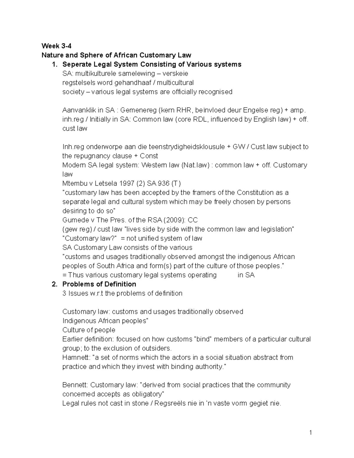 Chapter 2 - Week 3- Nature and Sphere of African Customary Law 1 ...