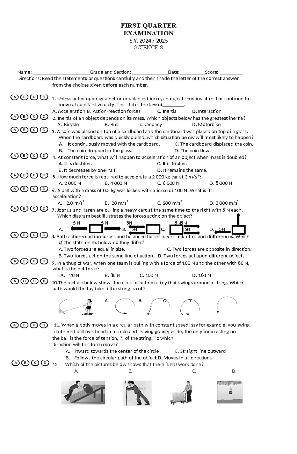 1st quarter exam science 8 4 pdf free - FIRST QUARTER EXAMINATION S ...