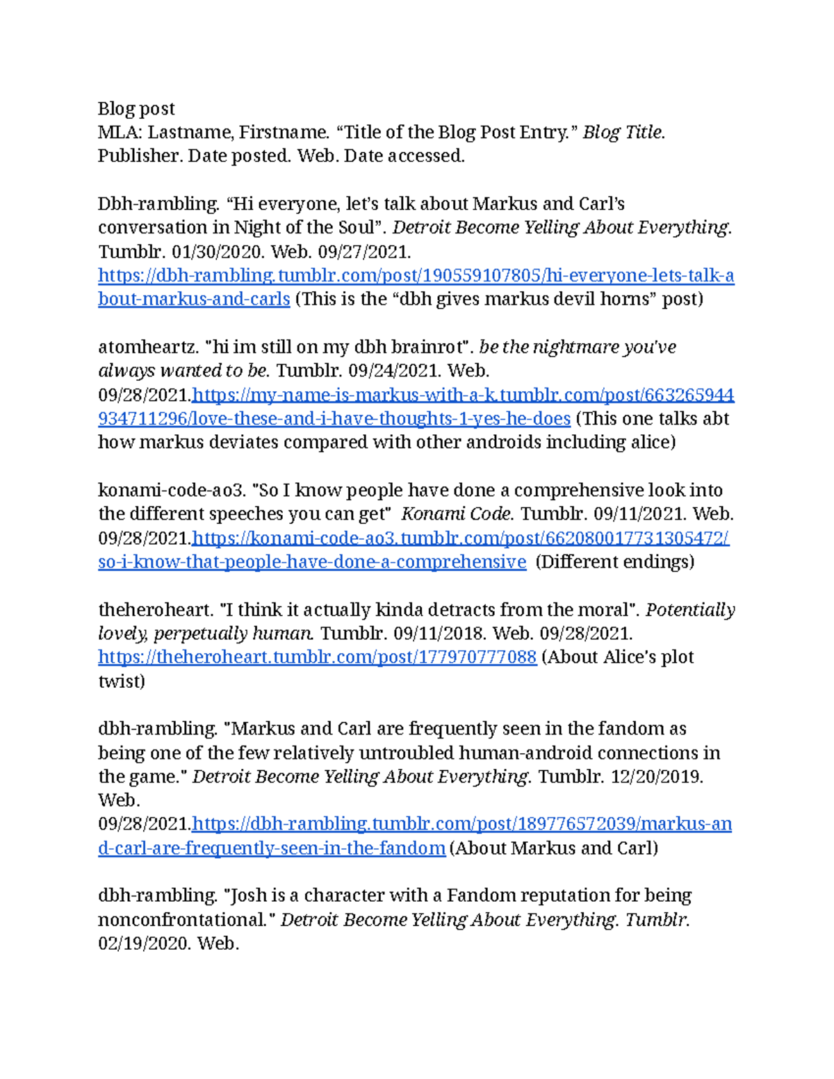 Citation List - Blog post MLA: Lastname, Firstname.