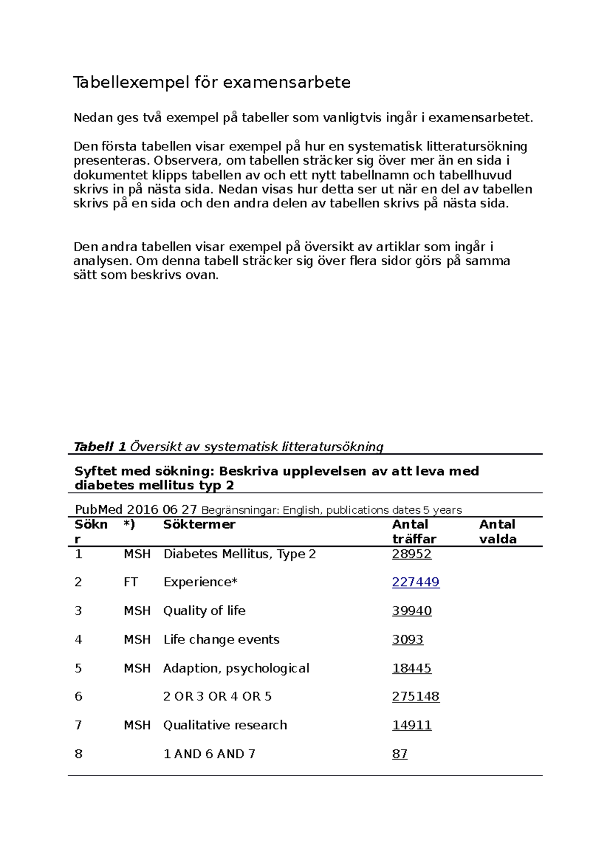 Tabellexempel (19)-1 - Tabellexempel för examensarbete Nedan ges två ...