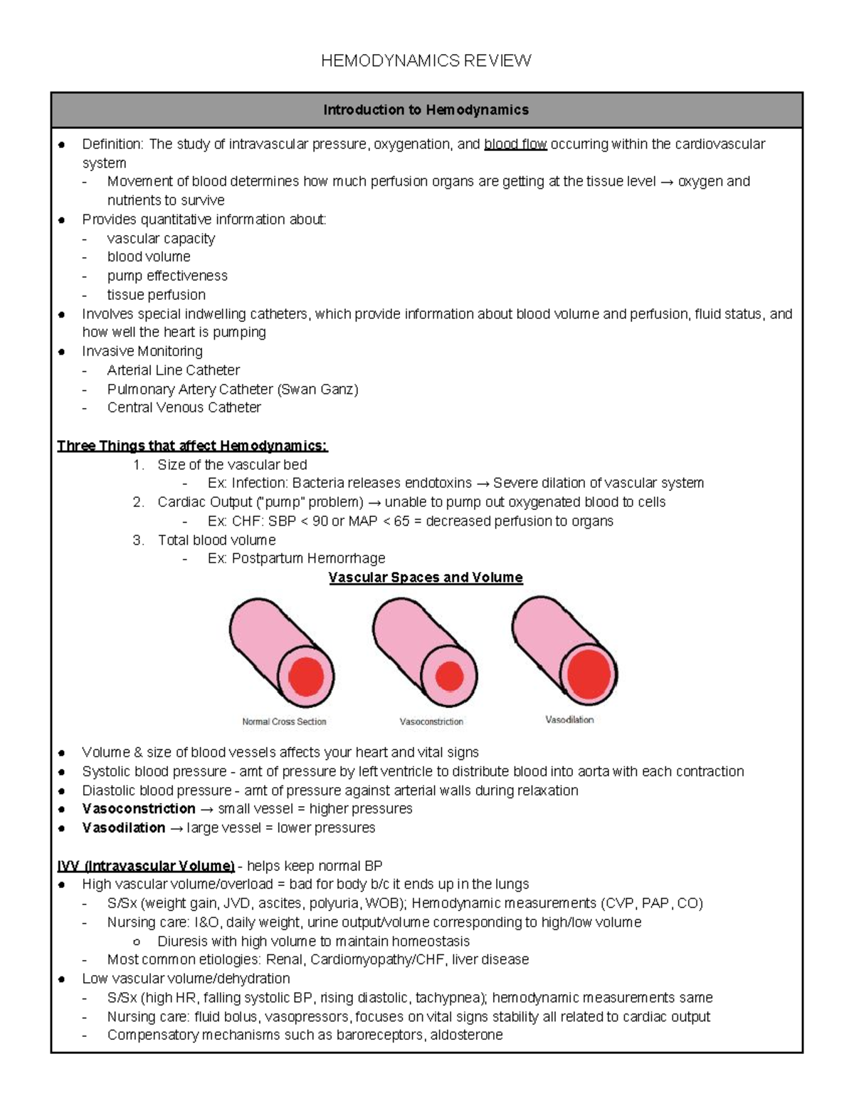 Hemodynamics final - hemodynamic study guide - HEMODYNAMICS REVIEW ...