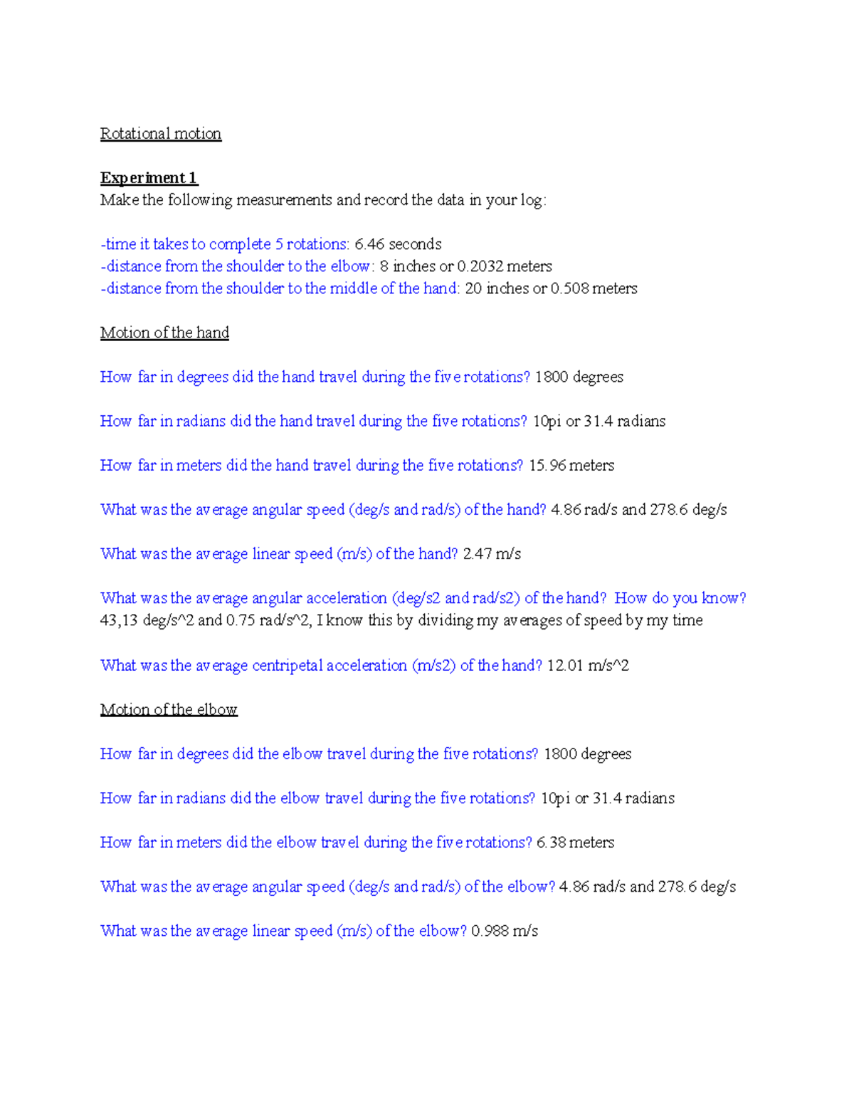 Lab6 - efwrth - Rotational motion Experiment 1 Make the following ...