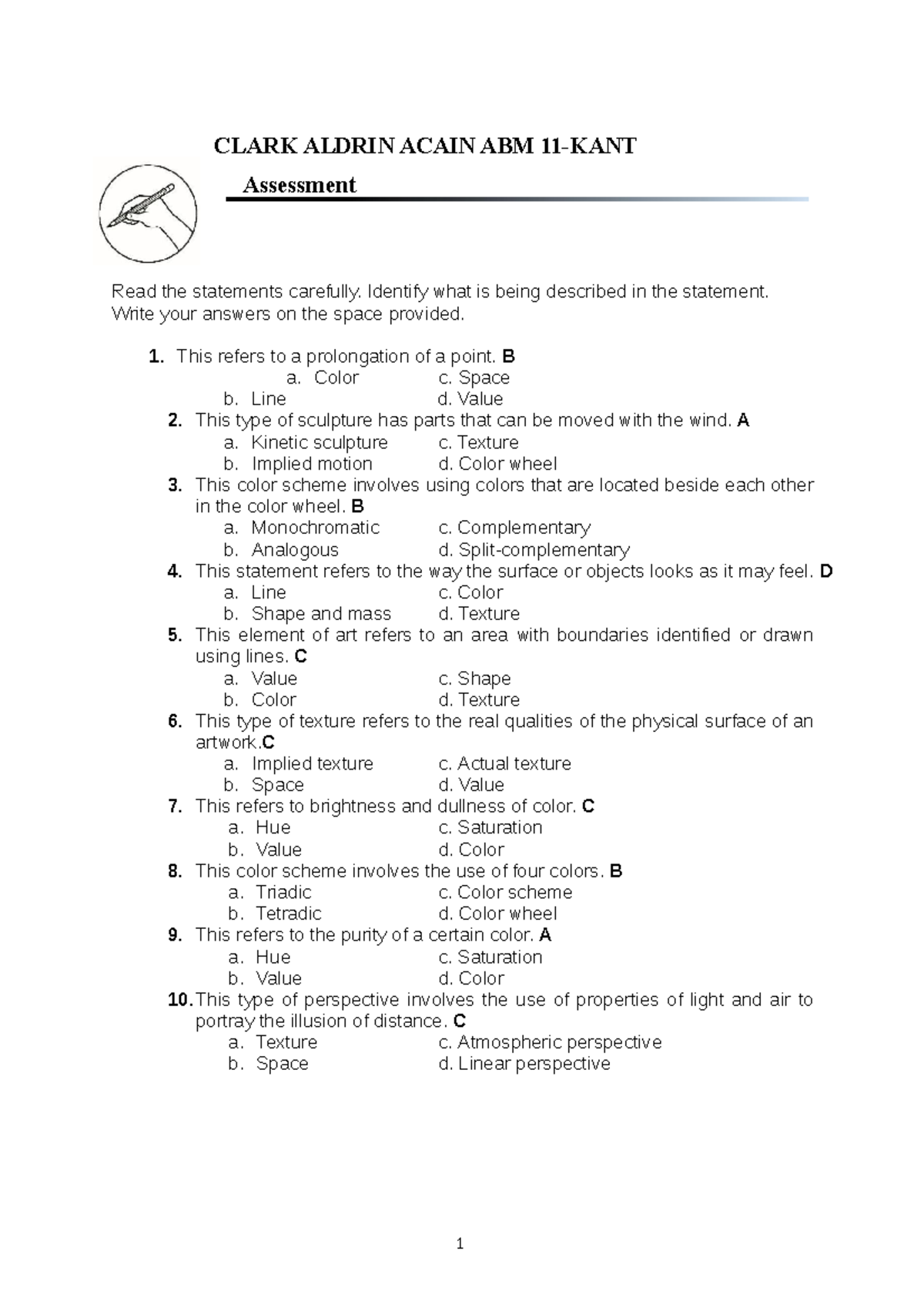 CPAR-Quarter-3-Module-1 Lesson 1-2 - 1 CLARK ALDRIN ACAIN ABM 11-KANT Assessment Read the ...
