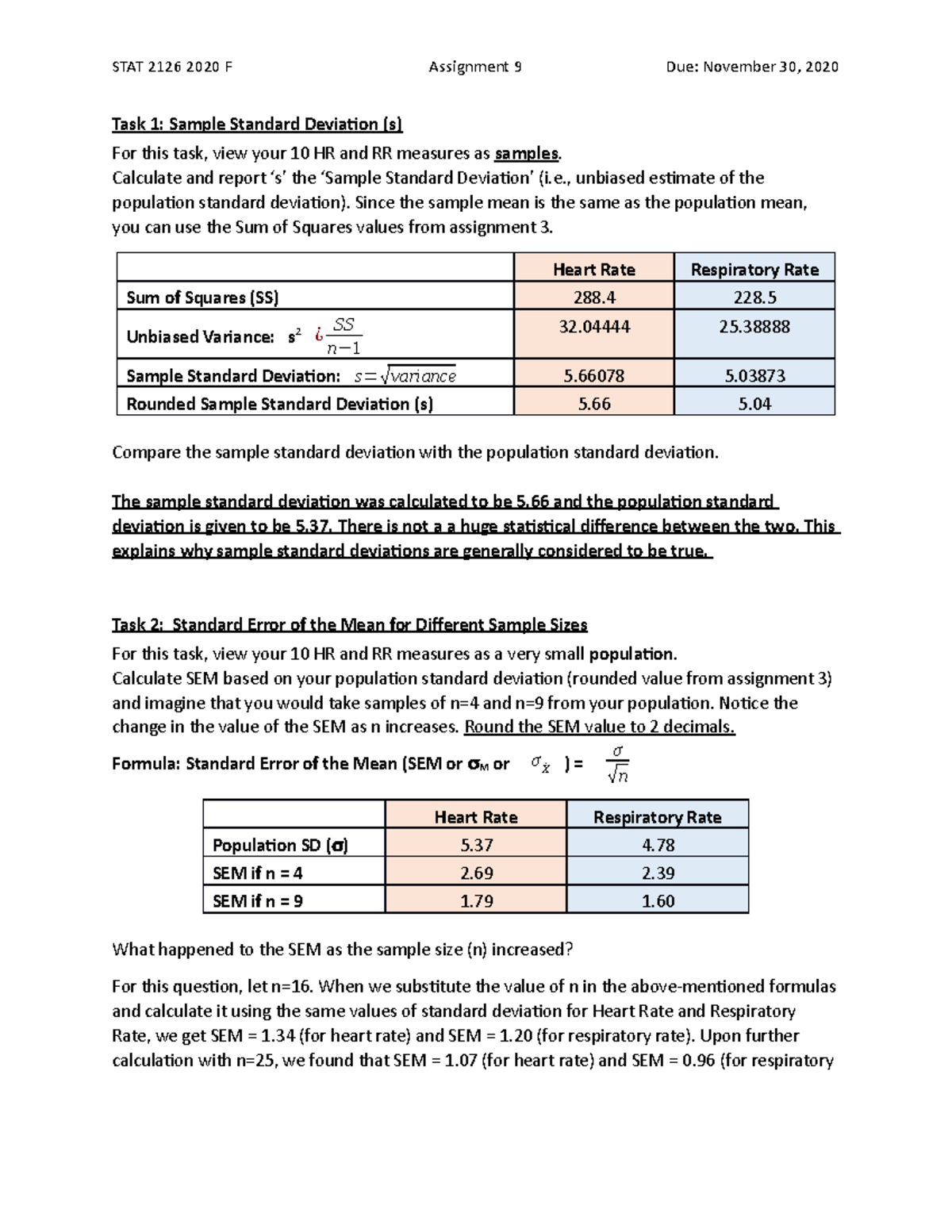Assignment 9 for STAT 2126 - STAT 2126 2020 F Assignment 9 Due: November 30, 2020 Task 1: Sample ...