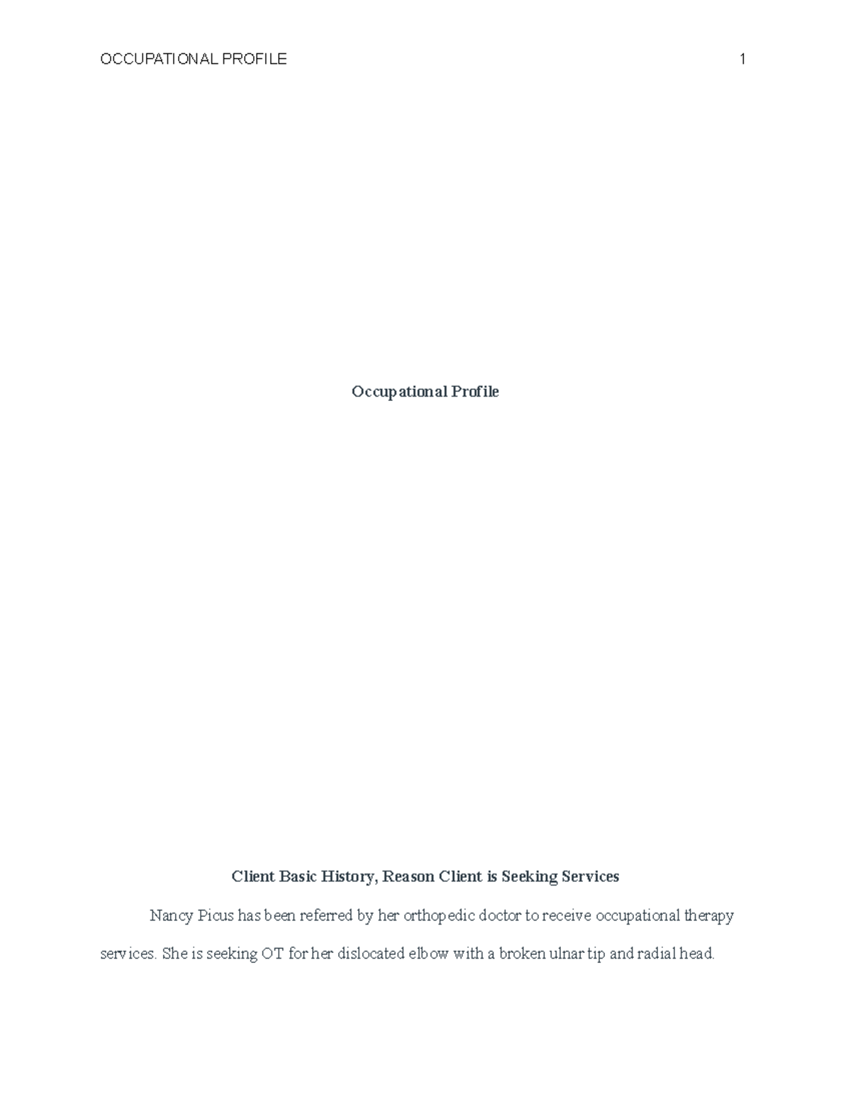 Occupational Profile - OCCUPATIONAL PROFILE 1 Occupational Profile ...