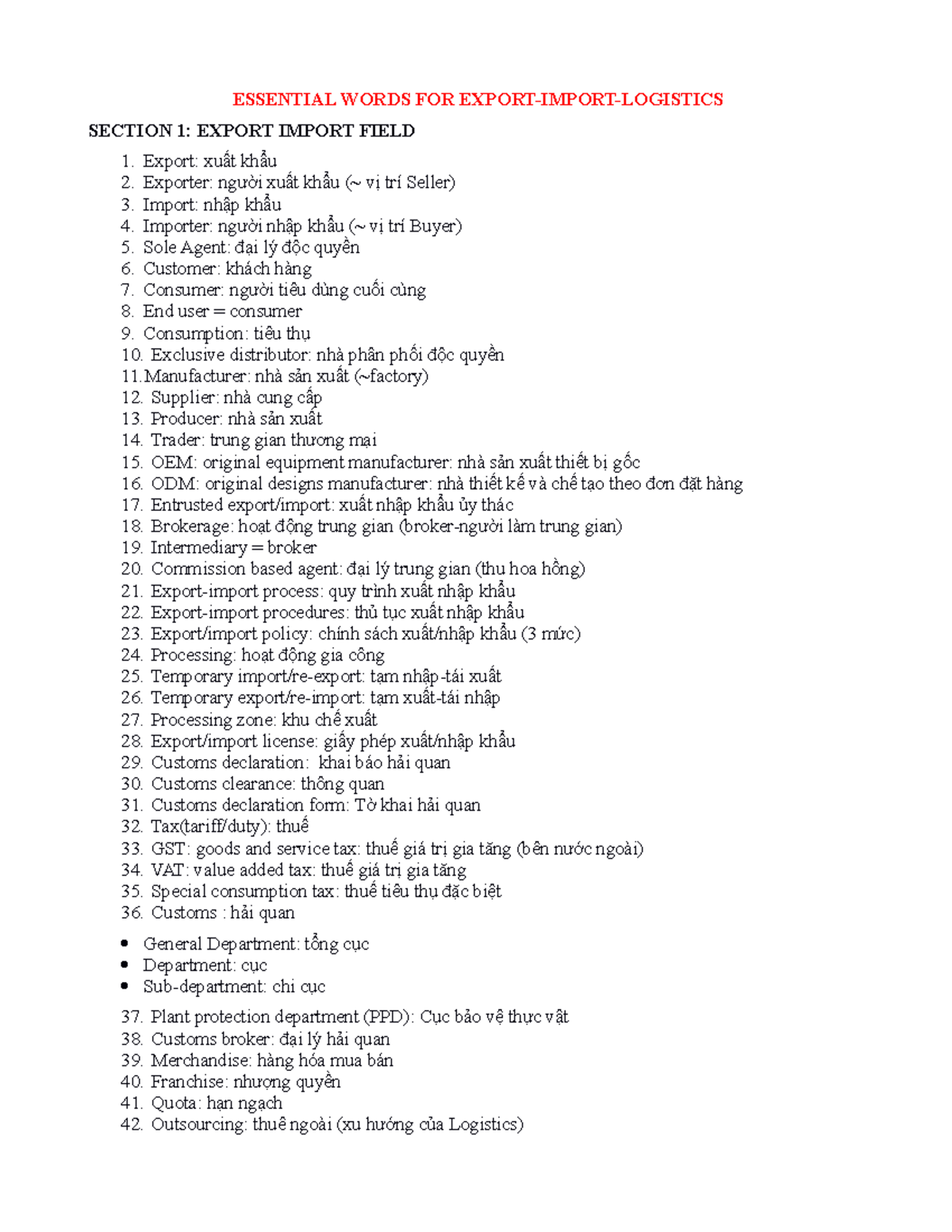 Essential Words FOR Export- Import- Logistics - ESSENTIAL WORDS FOR ...