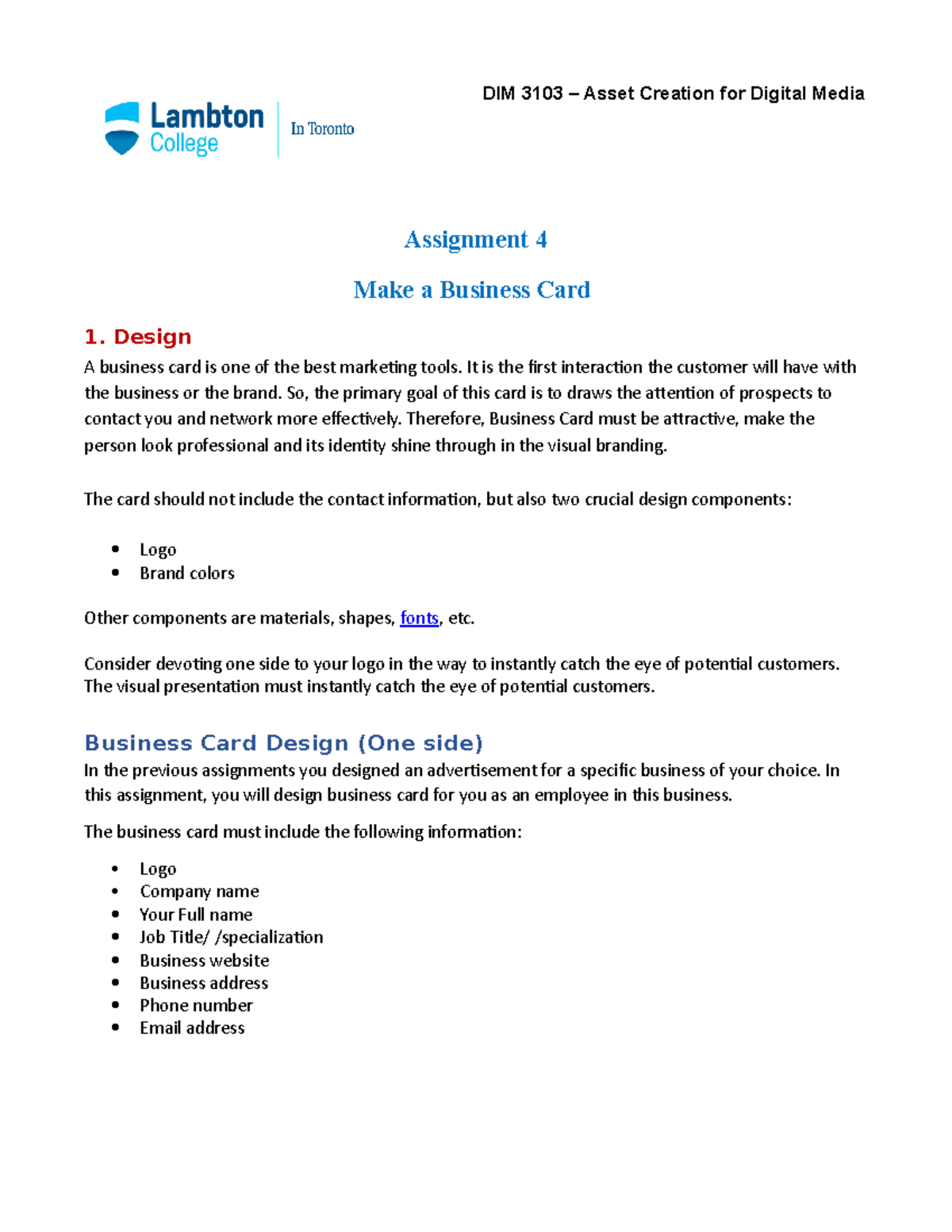 Assignment 4 Business Card - Assignment 4 Make a Business Card 1 ...