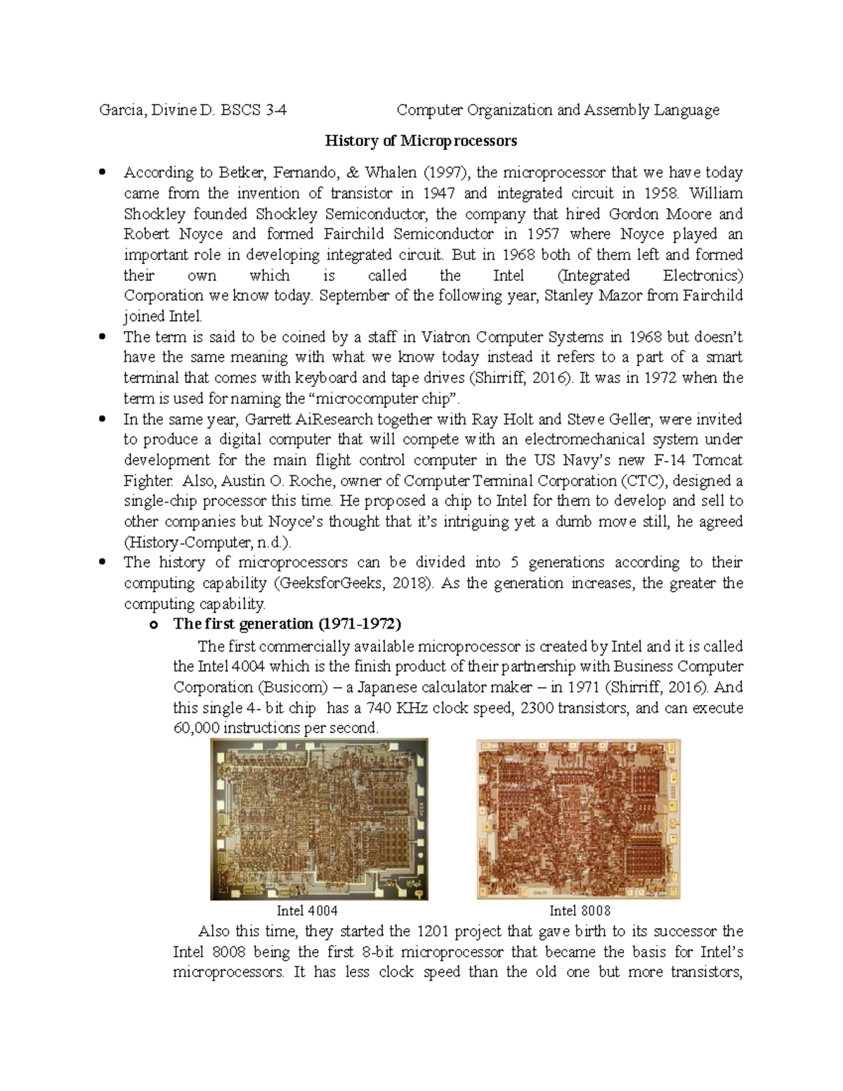 [COAL] Assignment 2 - History of Microprocessors - Garcia, Divine D ...