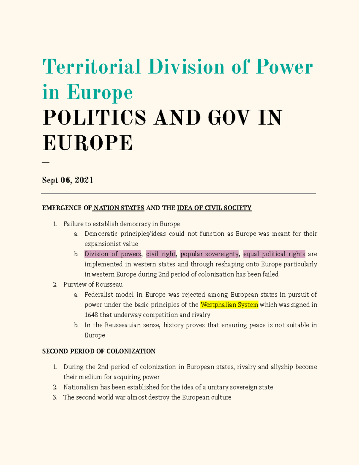 Territorial Division of Power in Europe - Territorial Division of Power ...