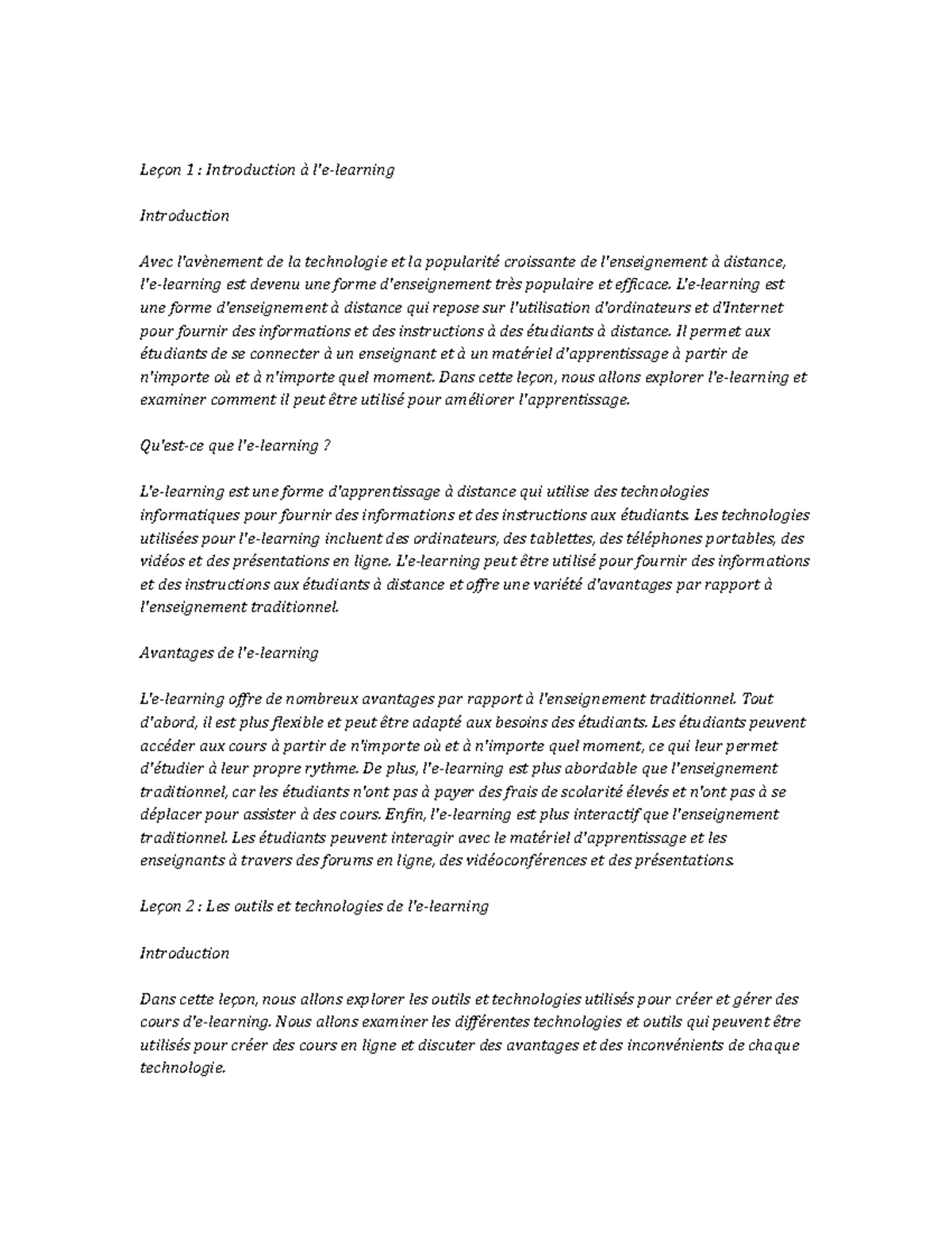 E-Learning Notes de cours - Leçon 1 : Introduction à l'e-learning ...