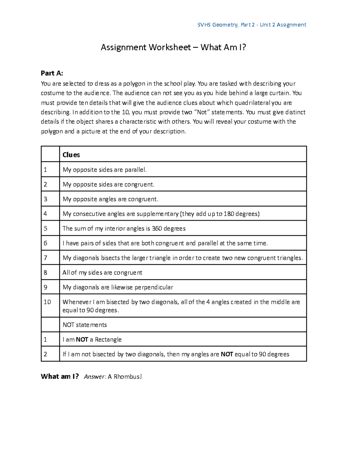 Geometry Unit 2 Assignment What Am I - SVHS Geometry, Part 2 - Unit 2 ...
