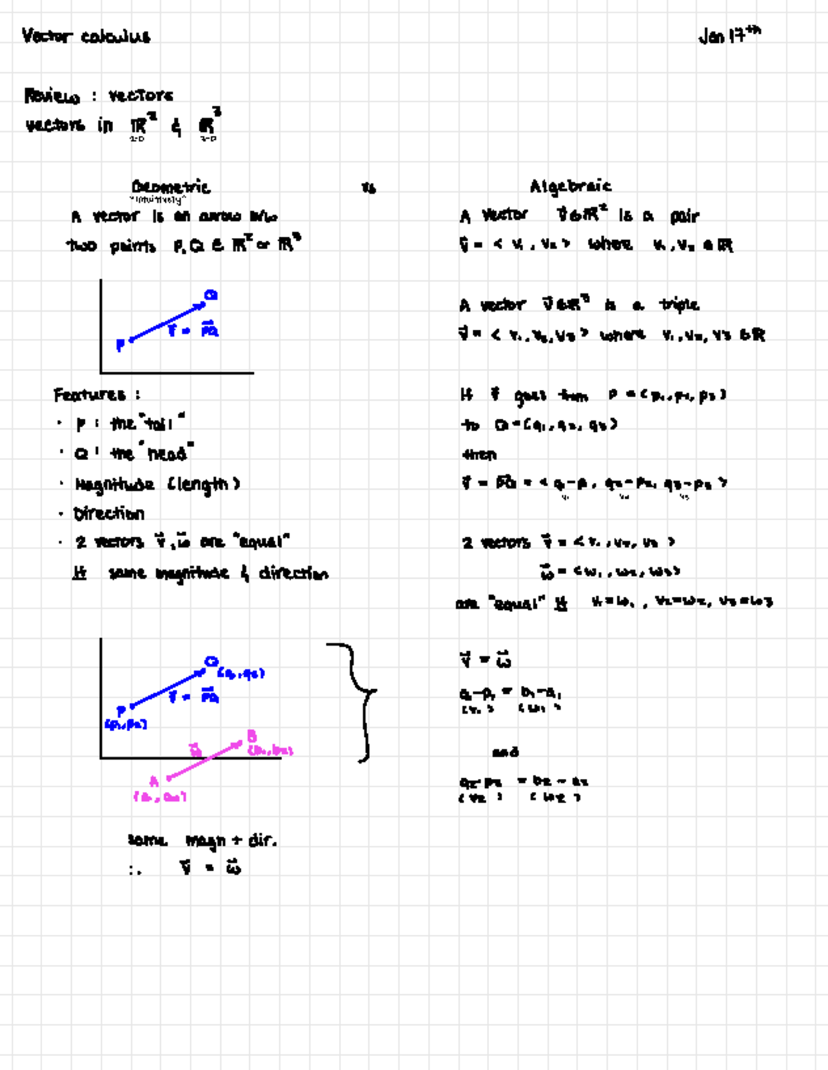 233 Notes - Lecture 1 - ####### Vector calculus Jon 17th Review ...