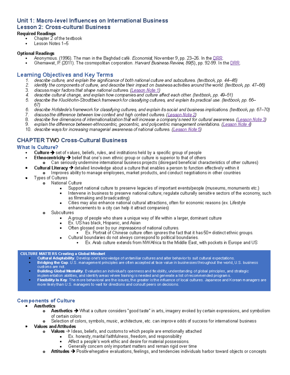 U1L2 Cross-Cultural Business - Unit 1: Macro-level Influences on ...