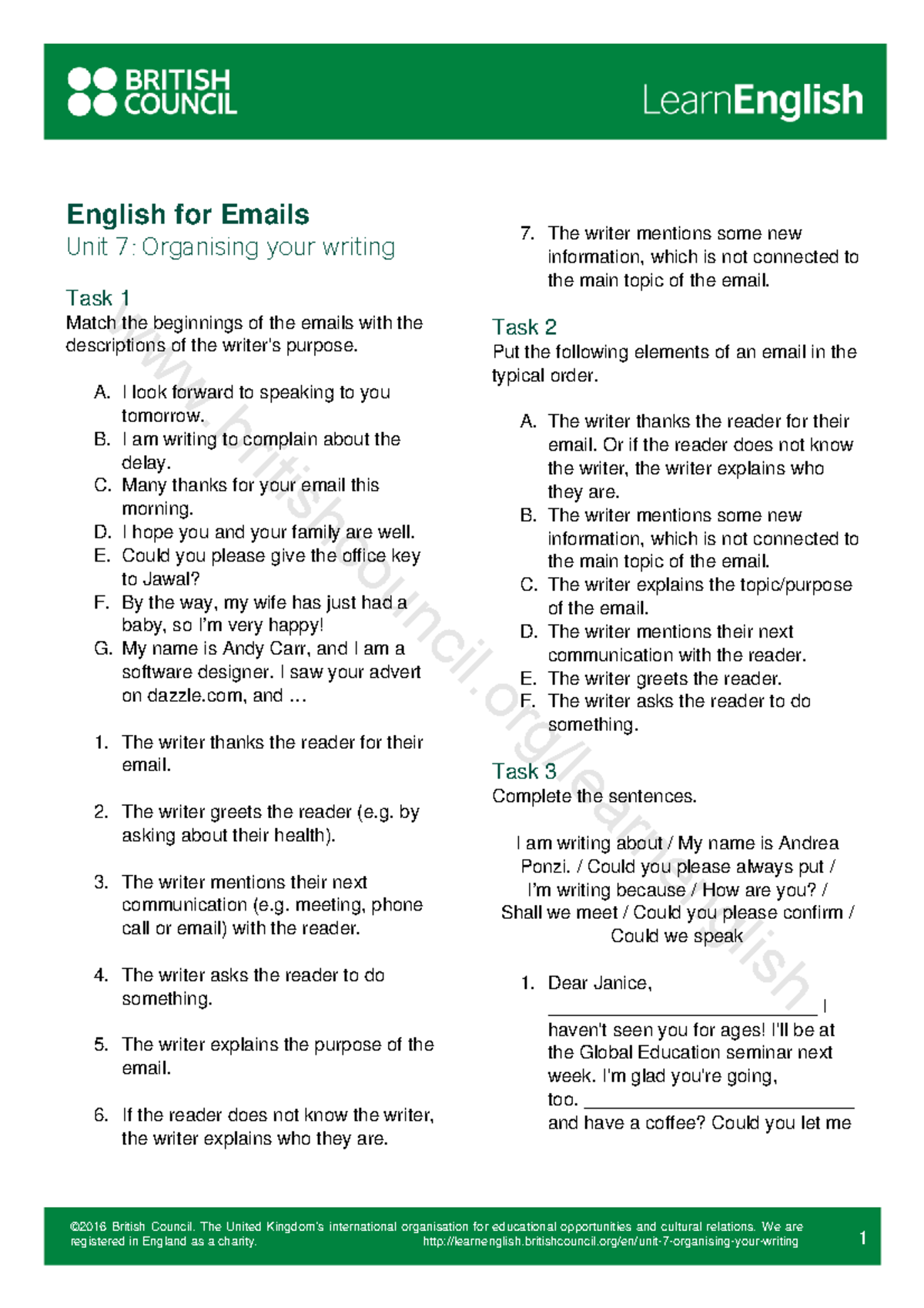 Learn English-Ef E-Unit 7-Support Pack - 1 ©2016 British Council. The ...