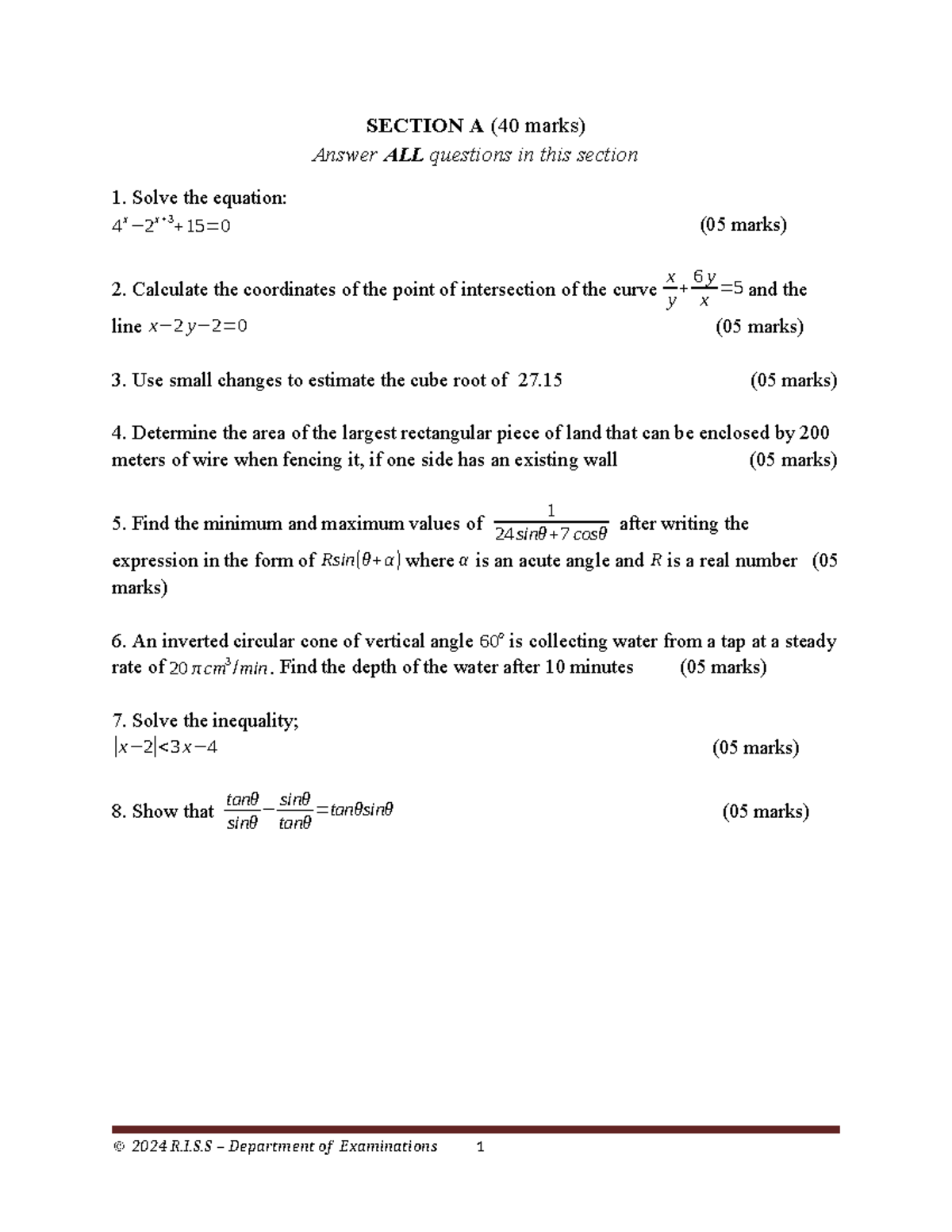 S.5 MOT3 MTC-1 - Very useful - SECTION A (40 marks) Answer ALL ...