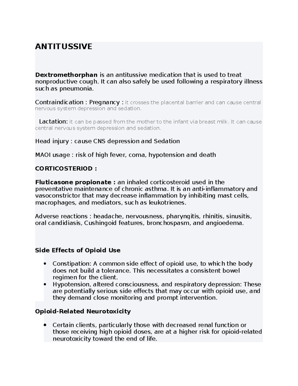 Pharmacology 1 - dsff - ANTITUSSIVE Dextromethorphan is an antitussive ...