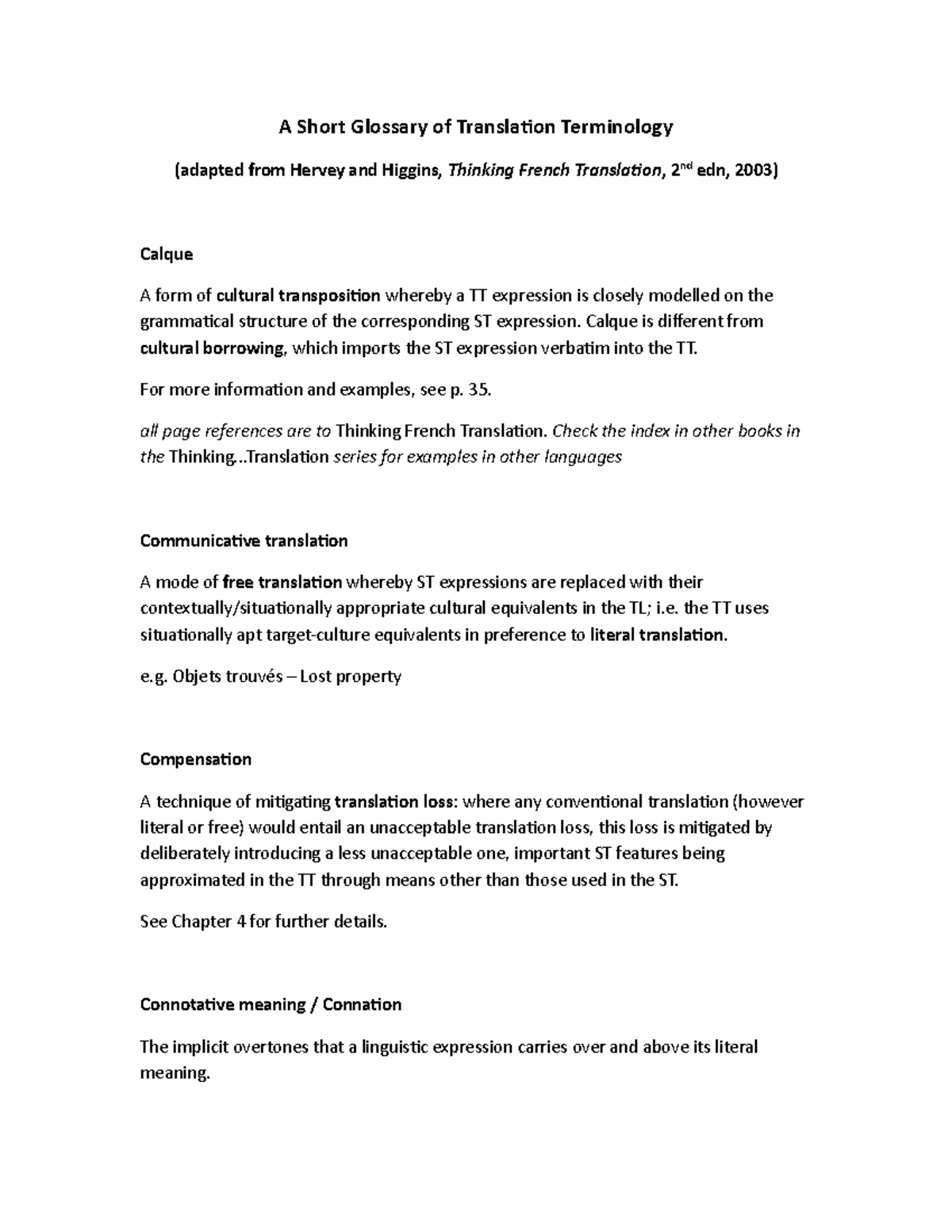 A Short Glossary of Translation Terminology - Calque is different from ...