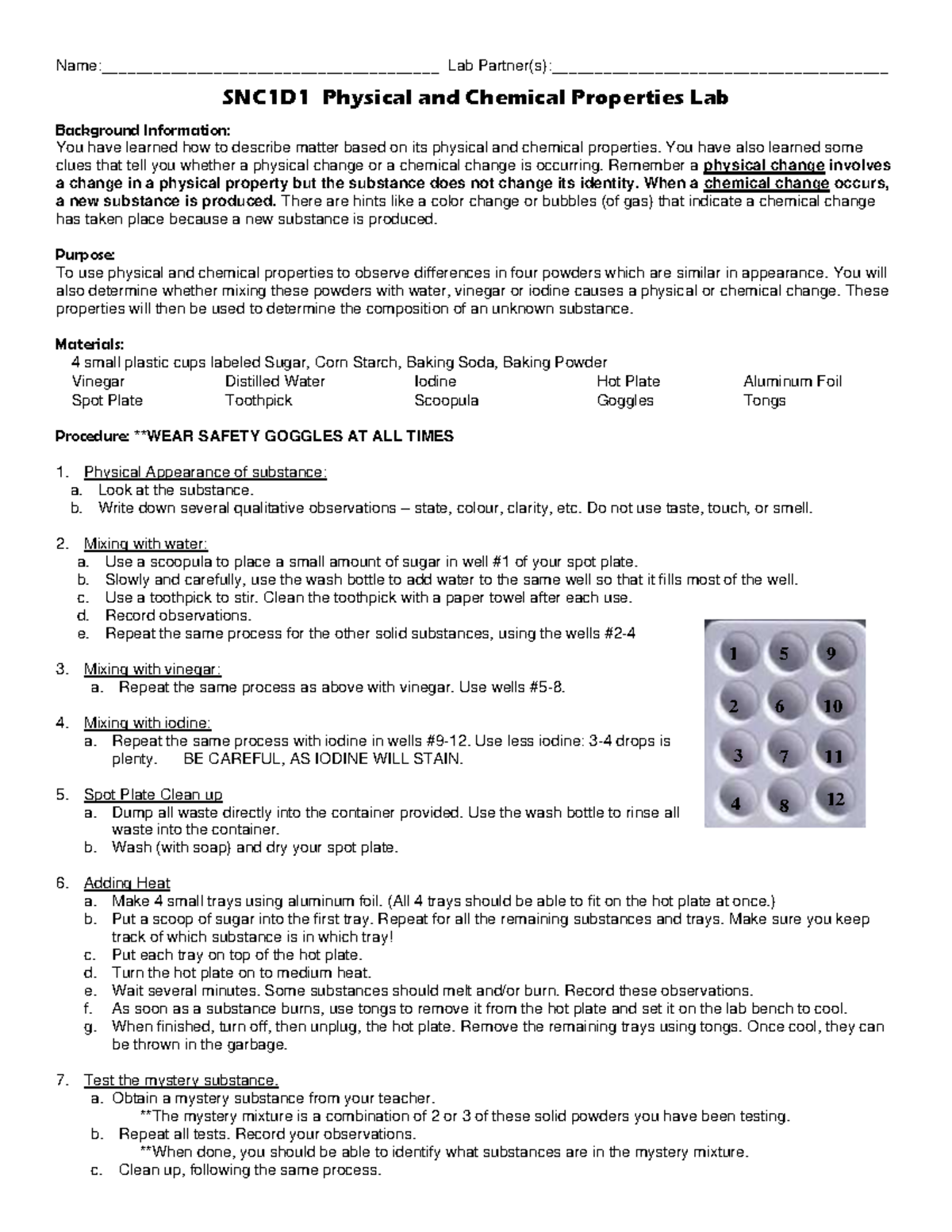 Lab Physical and Chemical Properties - Name ...