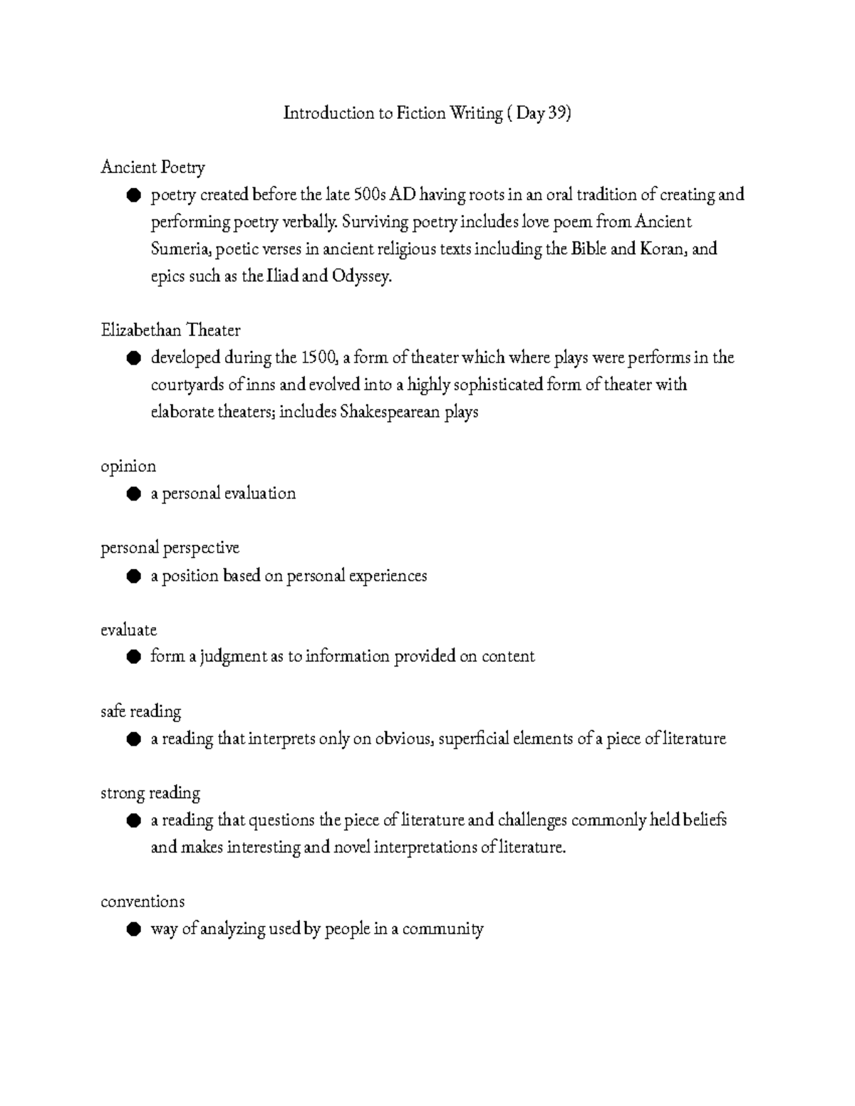 Introduction to Fiction Writing ( Day 39) - Introduction to Fiction ...