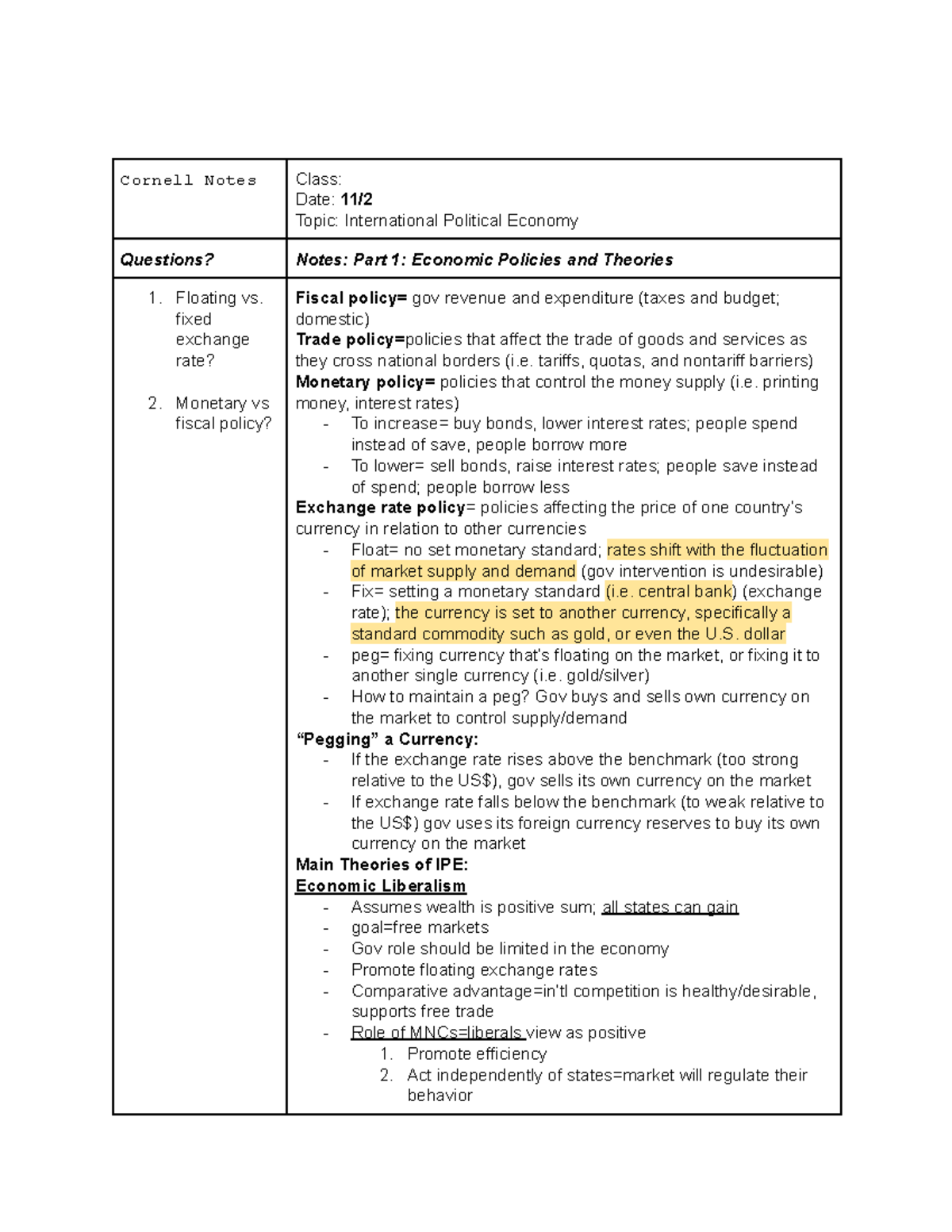 Class Cornell Notes 11 2 and 11 4 - POL 3 - UC Davis - Studocu