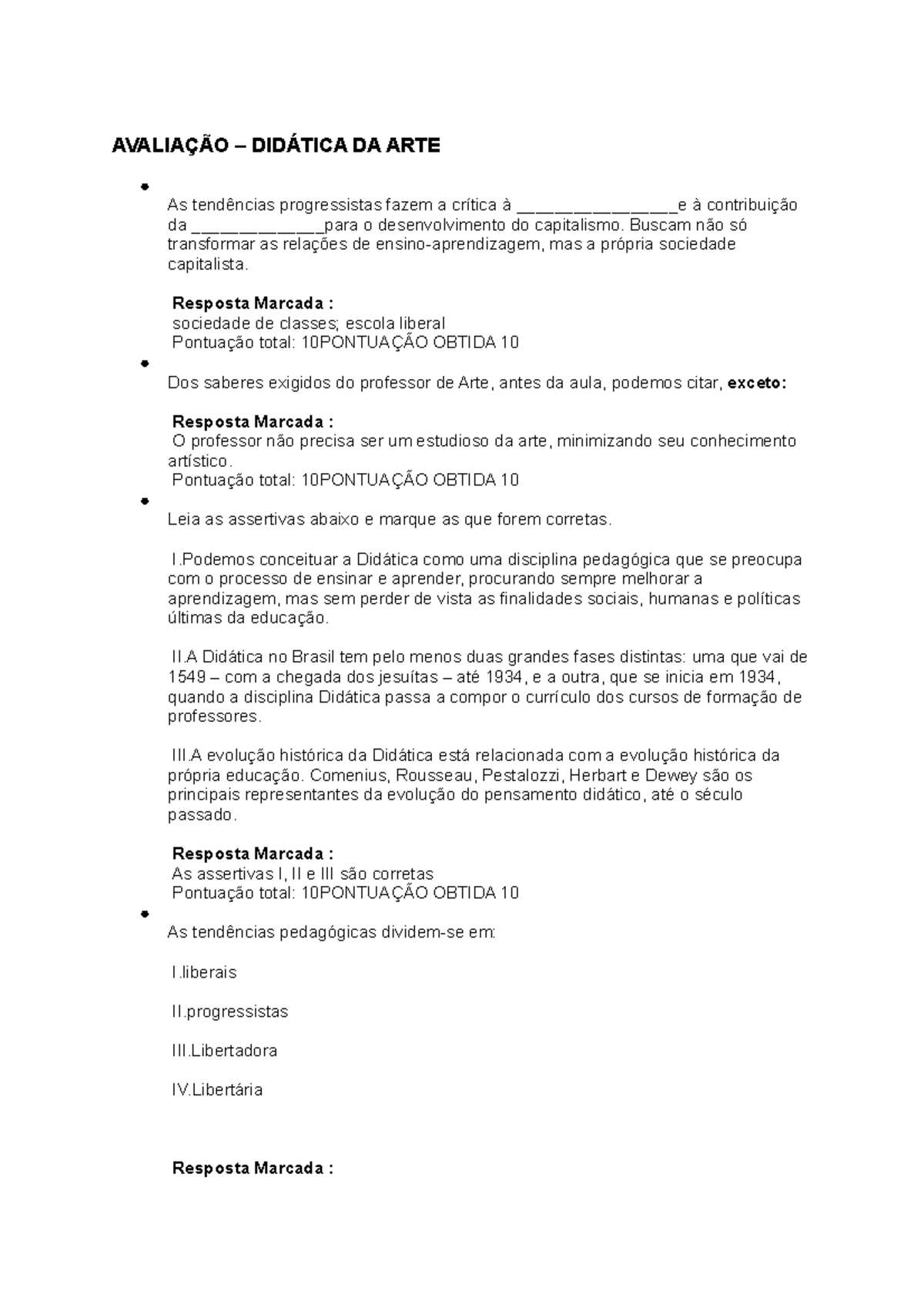 Avaliação – Didática DA ARTE - AVALIAÇÃO – DIDÁTICA DA ARTE As ...