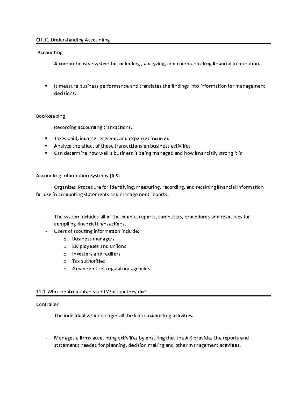 Chapter 11 Notes - Business 1000 - CH Understanding Accounting ...