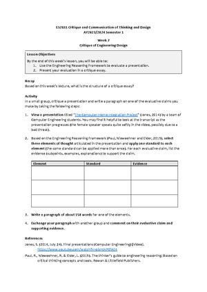 ES2631 T2 Handout - AY2023/2024 Semester 1 Week 2 Engineering Reasoning Framework: Traits and ...