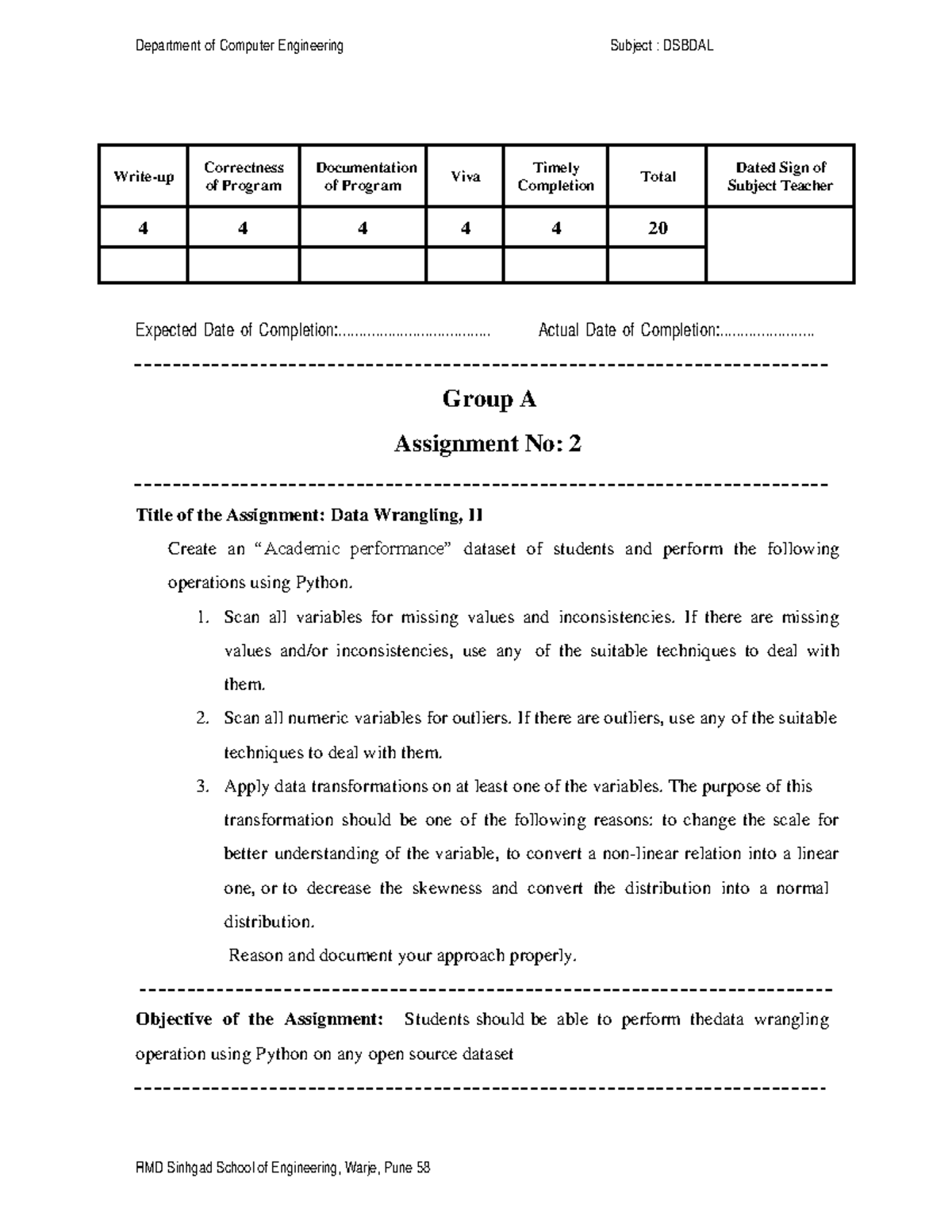 Part A Assignment No 2 - Write-up Correctness of Program Documentation of Program Viva Timely ...