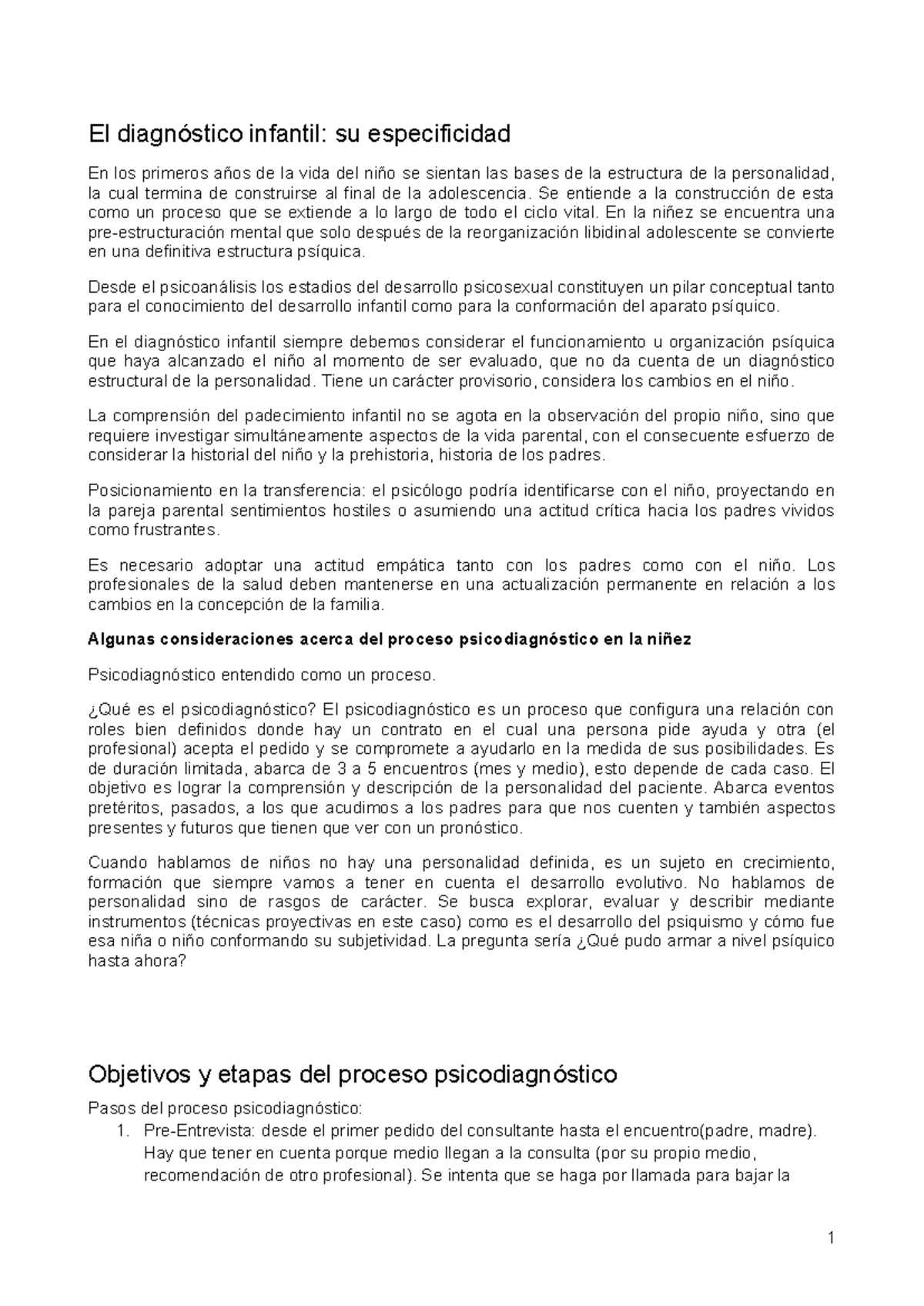 Resumen aplicada 1 Sneidermann - El diagnóstico infantil: su ...