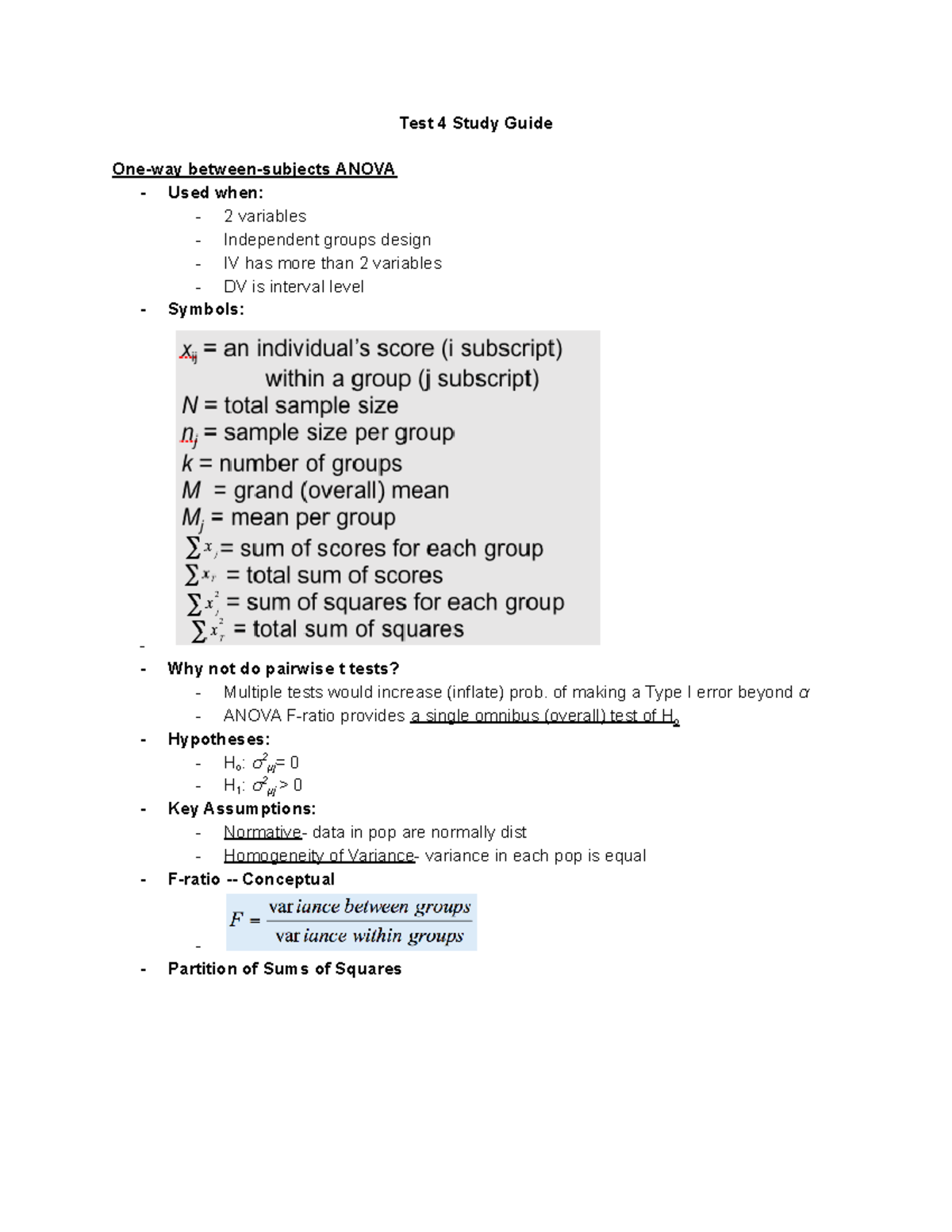 Research Methods Test #4 Study Guide - Test 4 Study Guide One-way ...