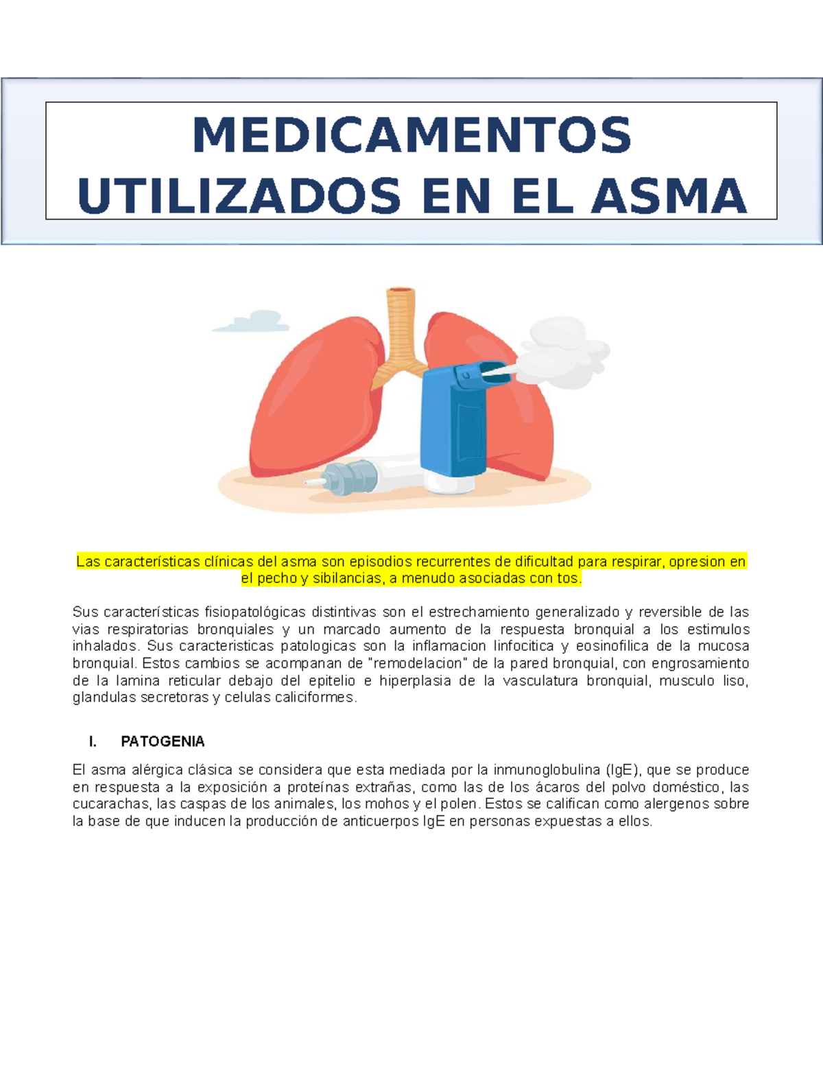 Farmacos Utilizados PARA EL ASMA - Las características clínicas del ...