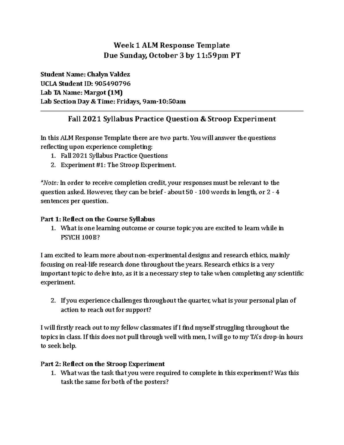 Week 1 ALM Response Valdez Chalyn 905490796 - Week 1 ALM Response ...
