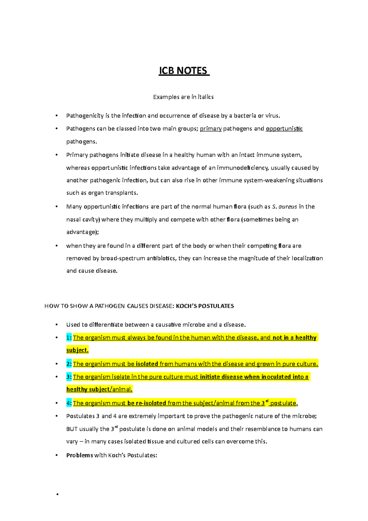 Pathogens notes - Y3 (Recovered) - ICB NOTES Examples are in italics ...