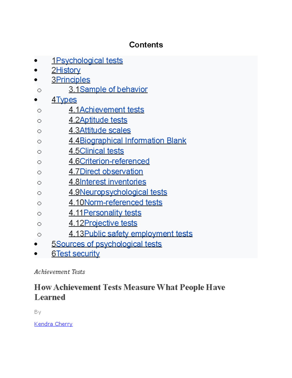 Achievement test for psychology - Contents 1 Psychological tests 2 ...
