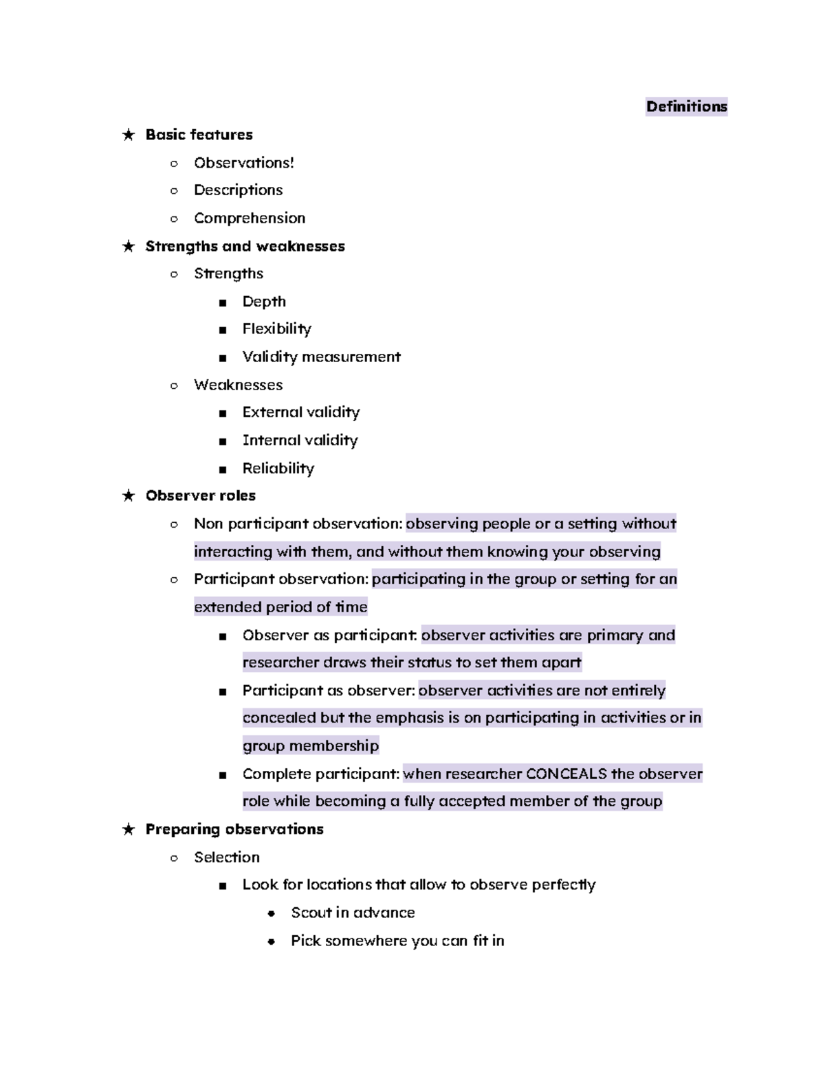 Chapter 11 - Field Observations - Definitions ★ Basic features ...