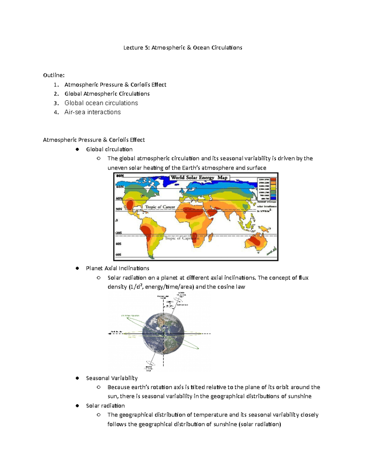 Lecture 5 Atmospheric & Ocean Circulations - Lecture 5: Atmospheric ...