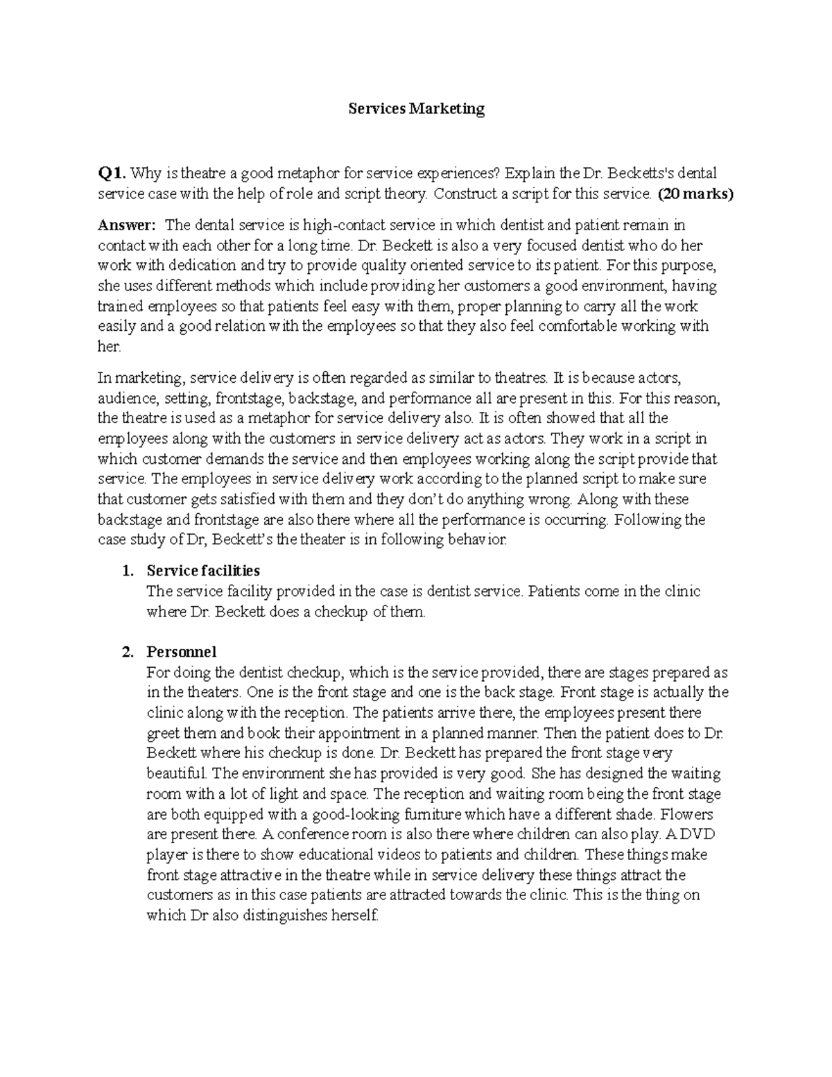 Services Marketing - It is a coursework containing solutions of a case ...