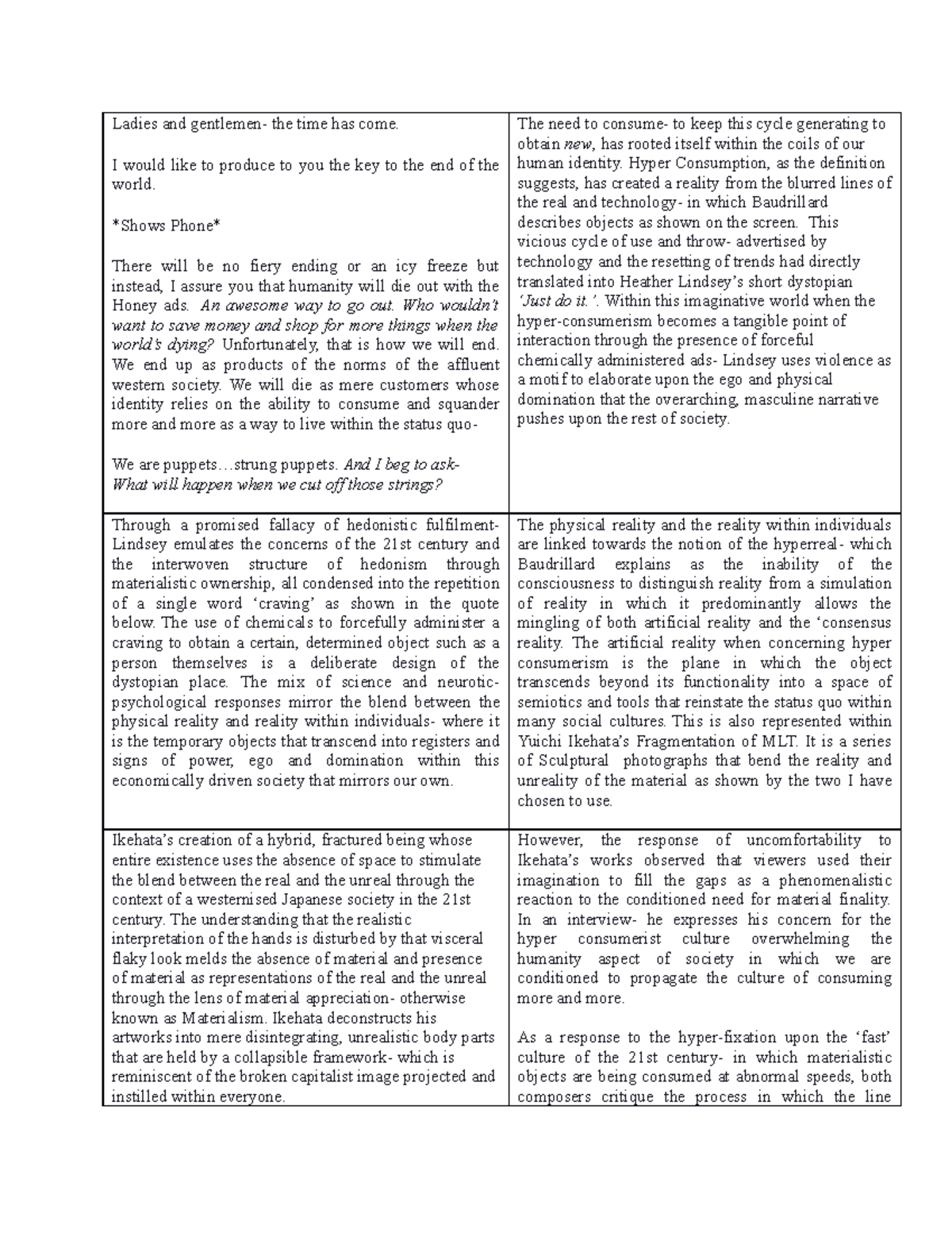 RRP Print - speech on hyperconsumerism: got 16/20 - Ladies and gentlemen- the time has come. I ...