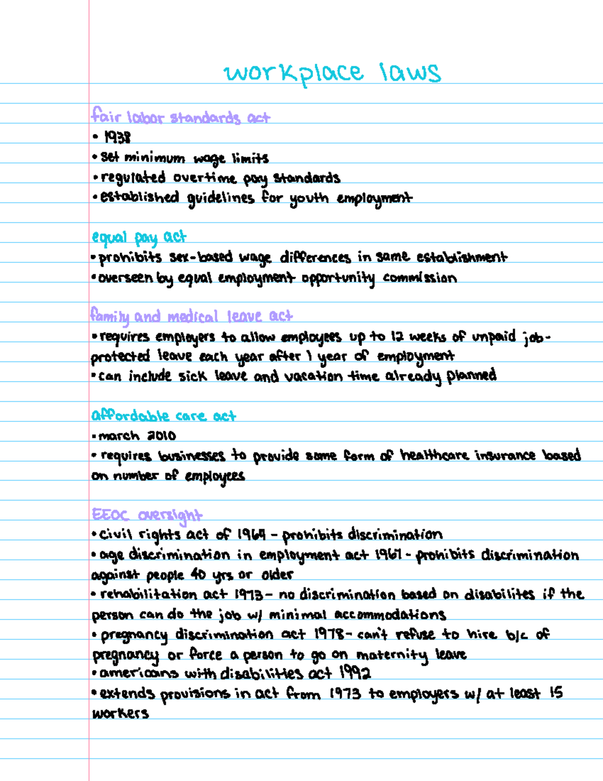 Csd notes 13 - workplace laws fair laborstandards act 1938 setminimum ...