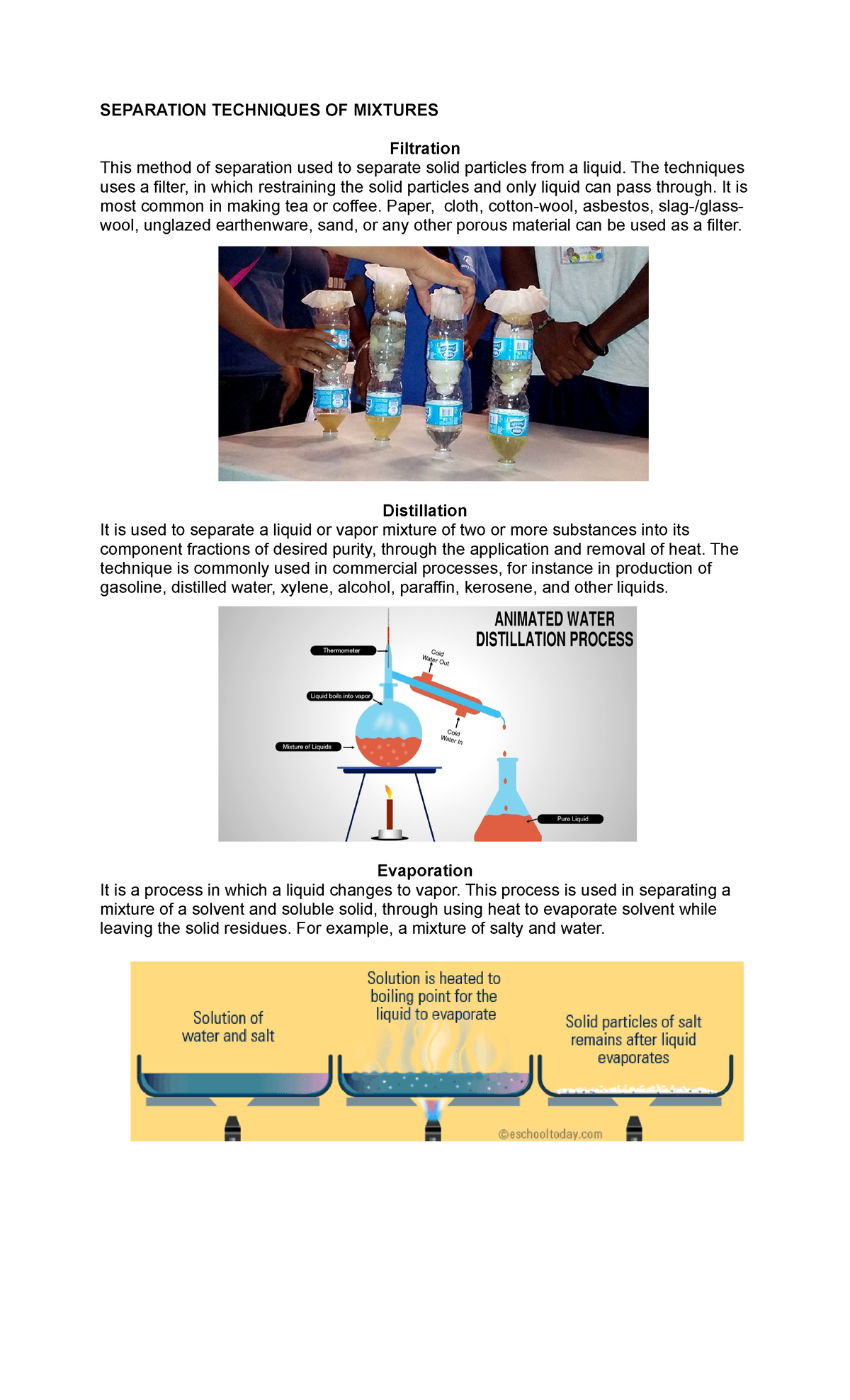 Separationmethods - about SEPARATION TECHNIQUES OF MIXTURES - SEPARATION TECHNIQUES OF MIXTURES ...